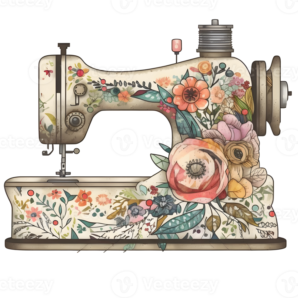 Vintage Sewing Machine Floral Watercolor Graphic, 23932596 PNG Vintage Sewing Machine Floral Watercolor Graphic, 23932596 PNG