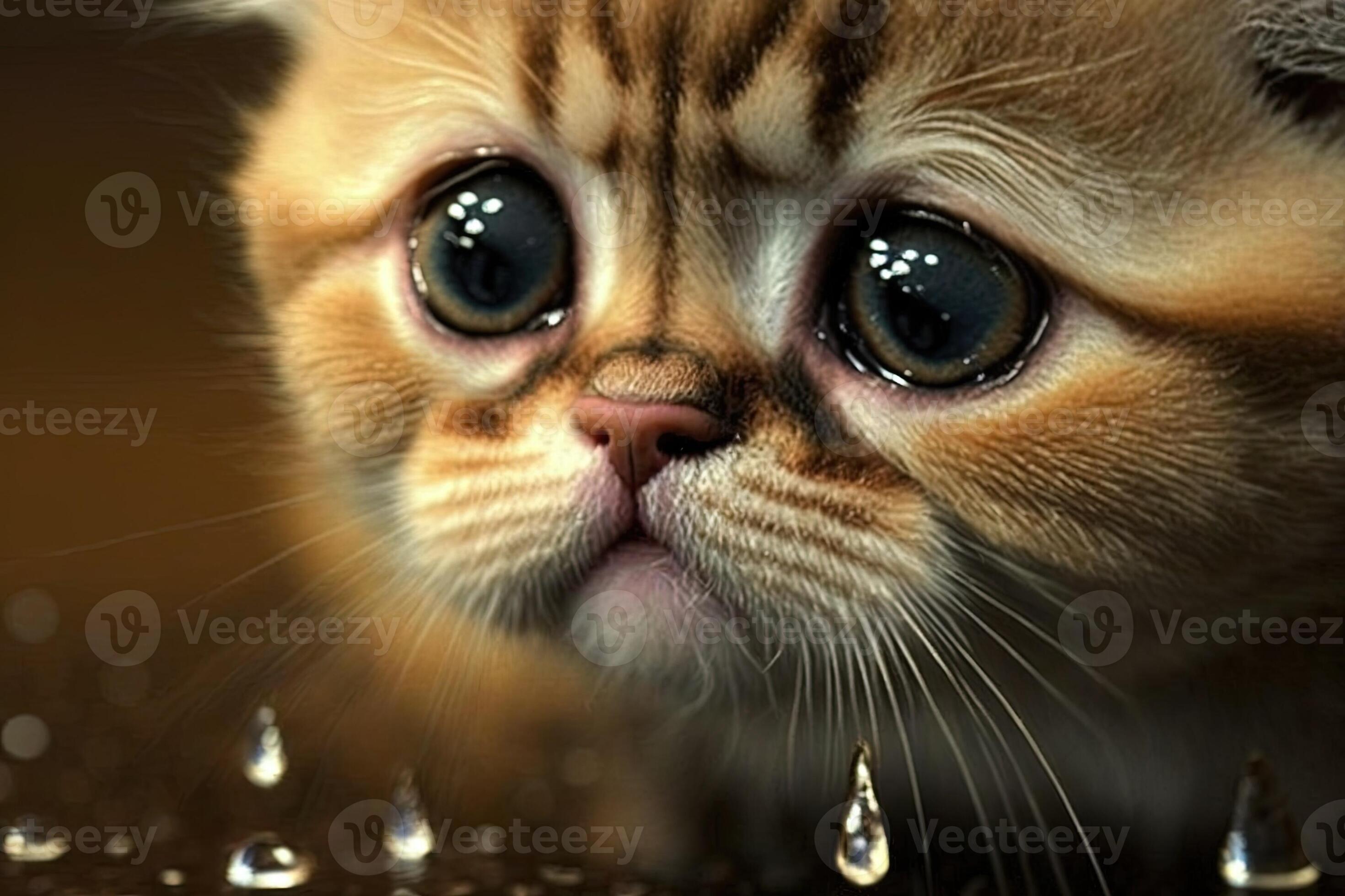 Cute Sad Cat With Tears