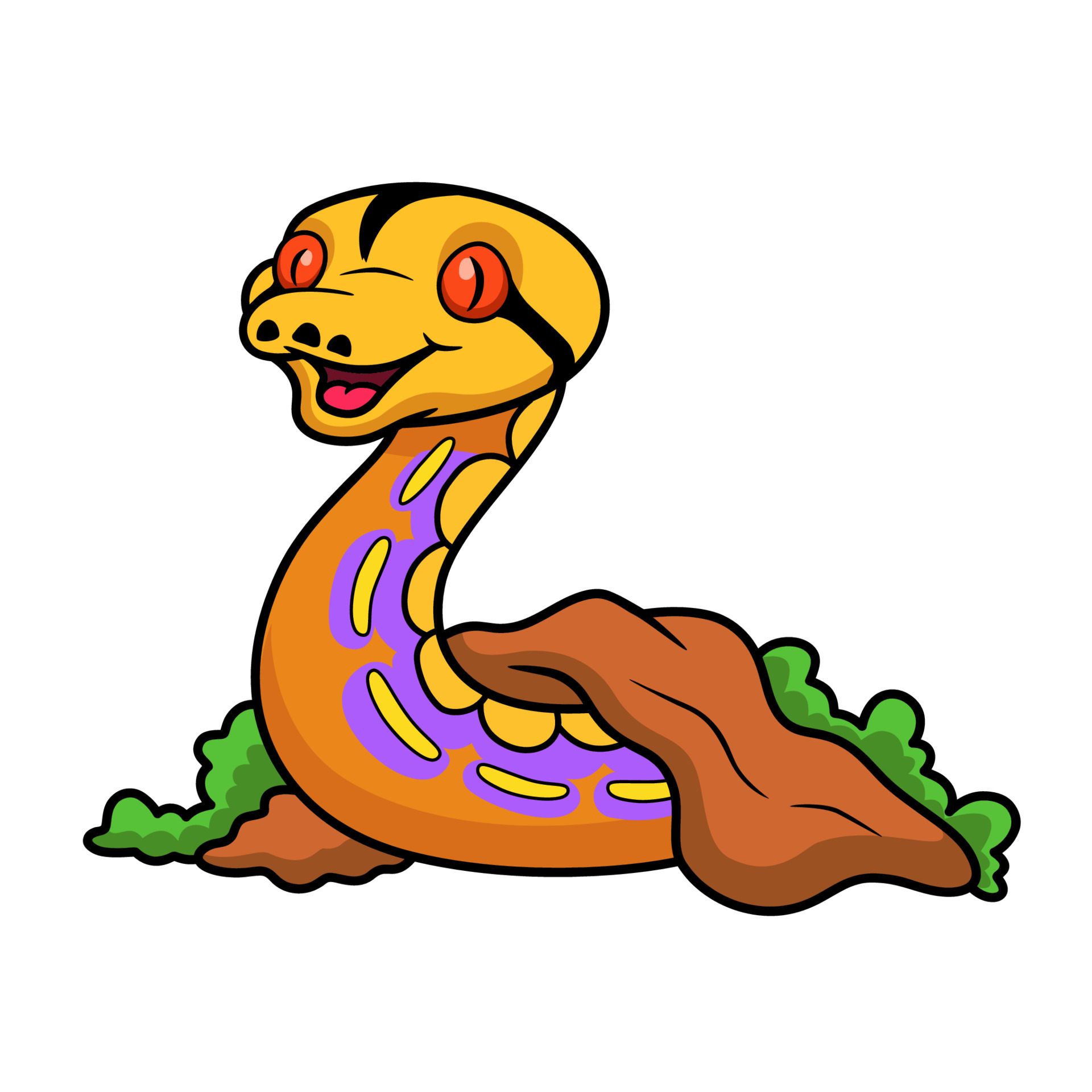 Cute purple albino tiger reticulated python cartoon out from hole ...