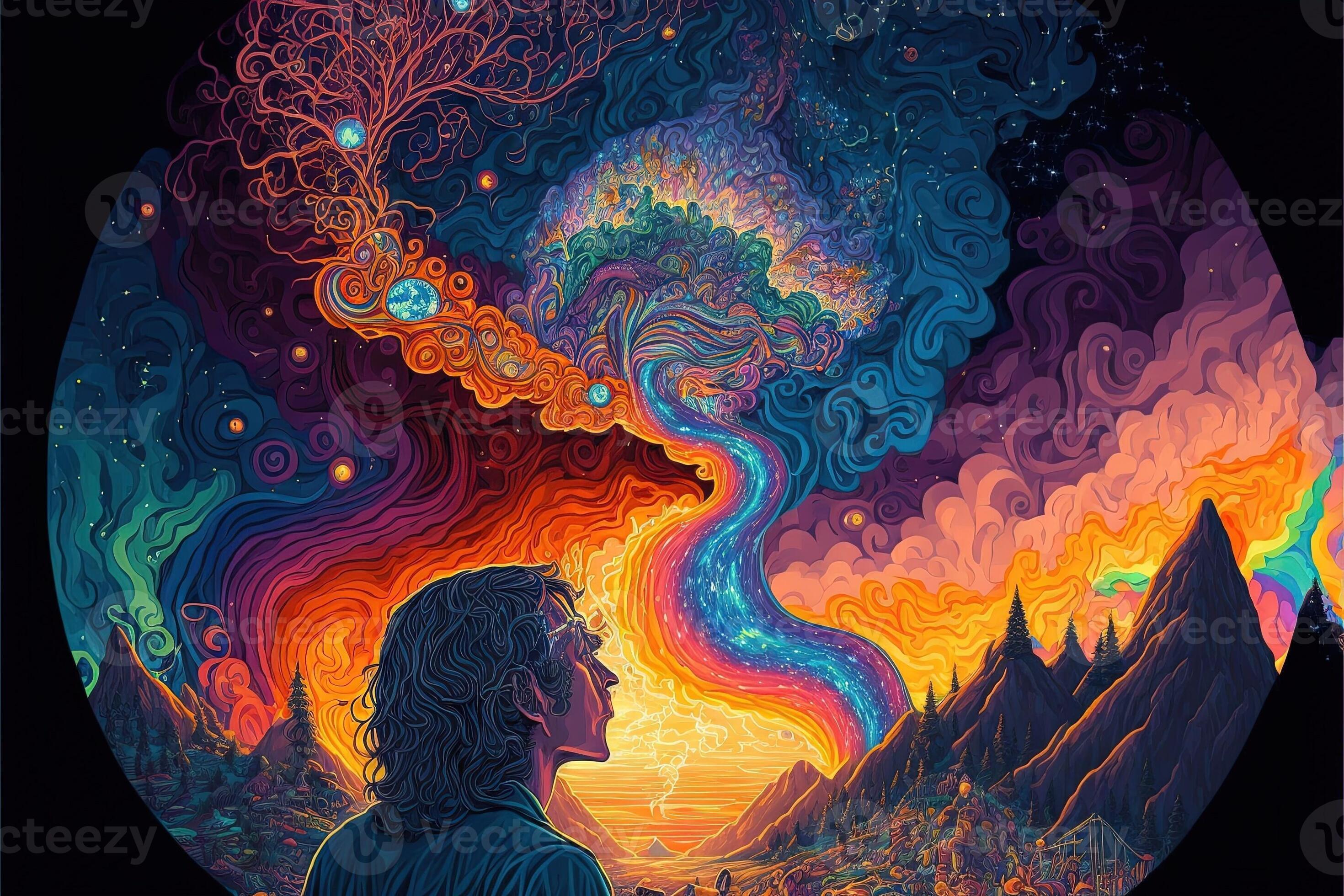 experimentation, psychedelia, and bold mental, emotional, and spiritual Journey illustration ...