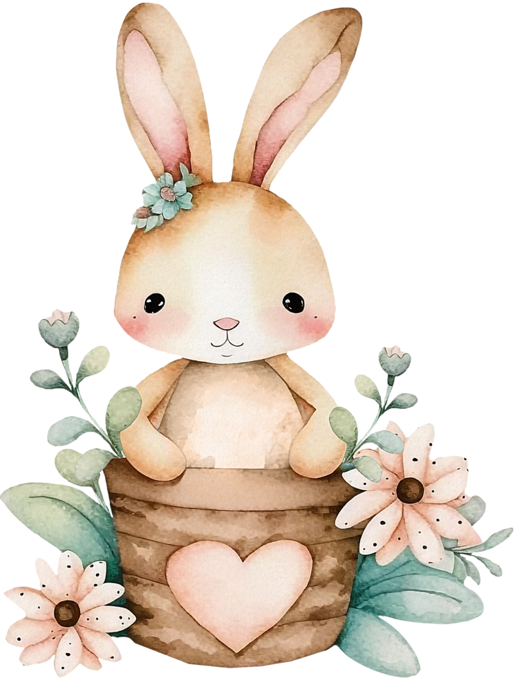 Cute bunny rabbit clipart watercolor Easter ai generative 23941822 PNG