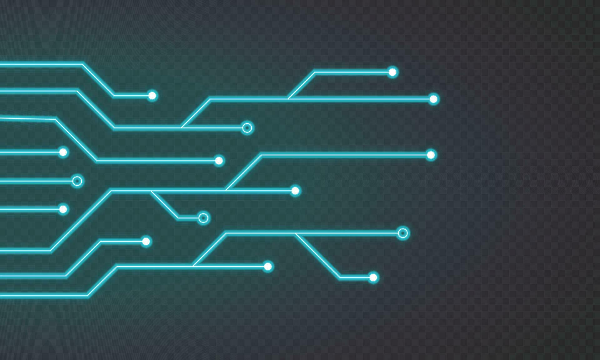 Glowing blue neon circuit board lines. Abstract technology neon circuit ...