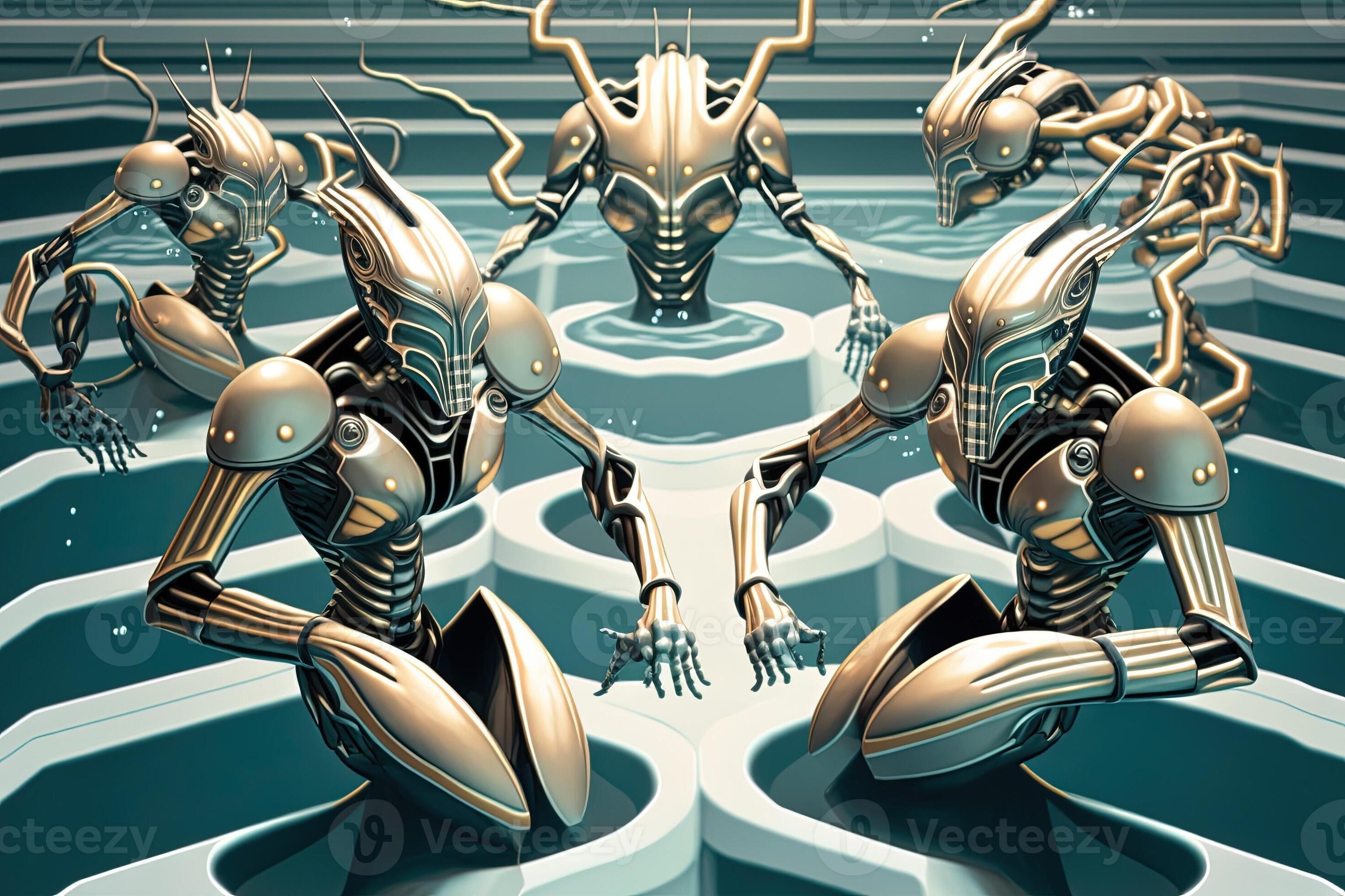 group of robots performing a synchronized swimming illustration 23946644 Stock Photo at Vecteezy