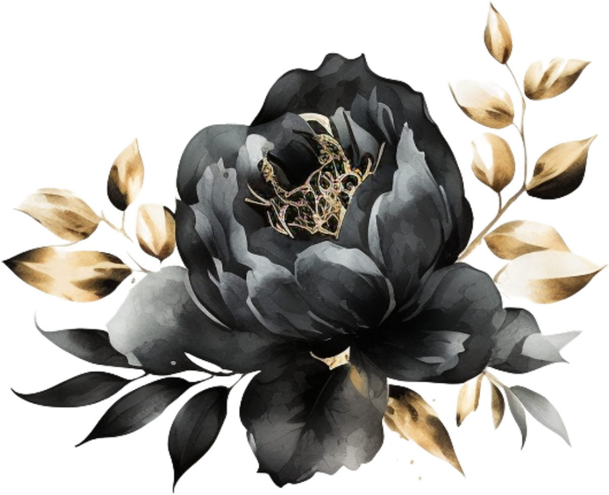 Black White And Gold Flowers Ai Generative 23952912 Png
