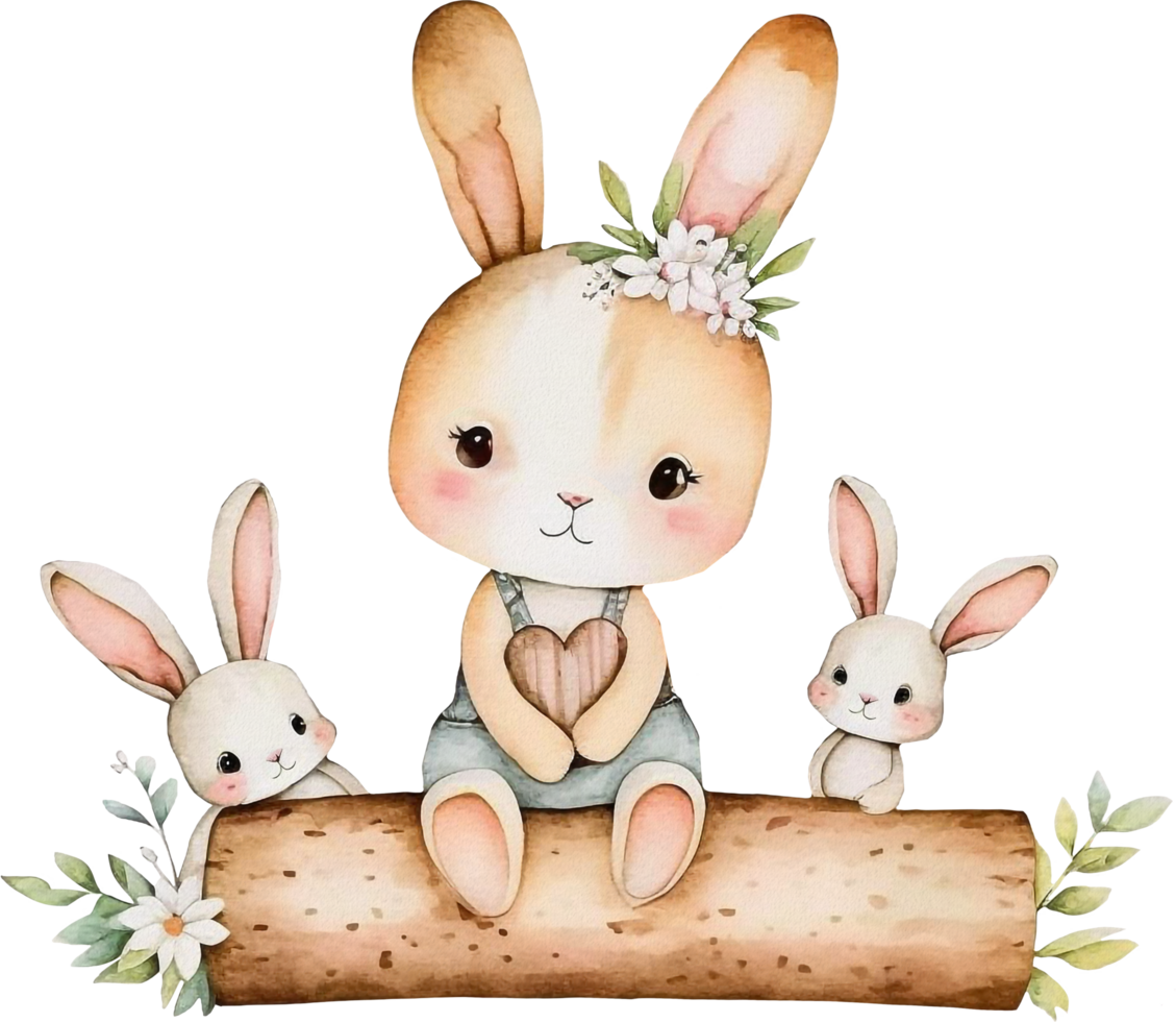 Cute bunny rabbit clipart watercolor Easter ai generative 23954250 PNG