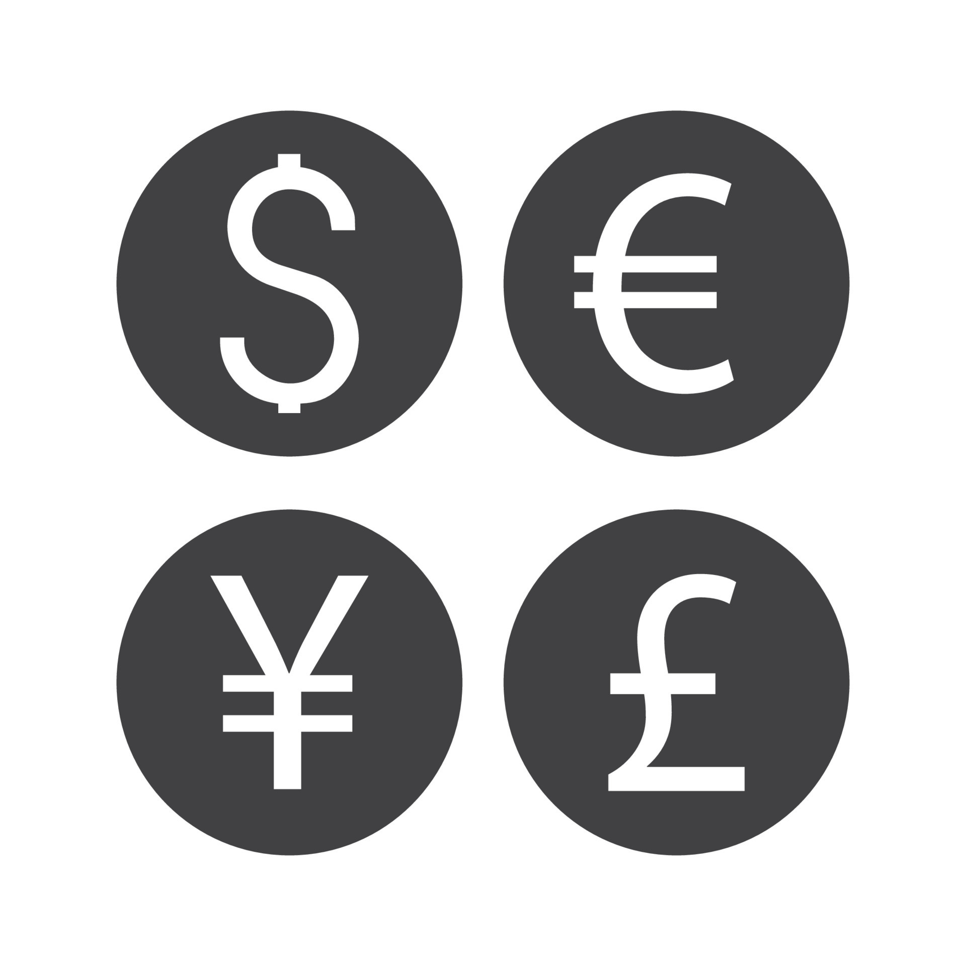 Dollar, Euro, yen, pound sterling currency icon set isolated vector ... Dollar, Euro, yen, pound sterling currency icon set isolated vector ...