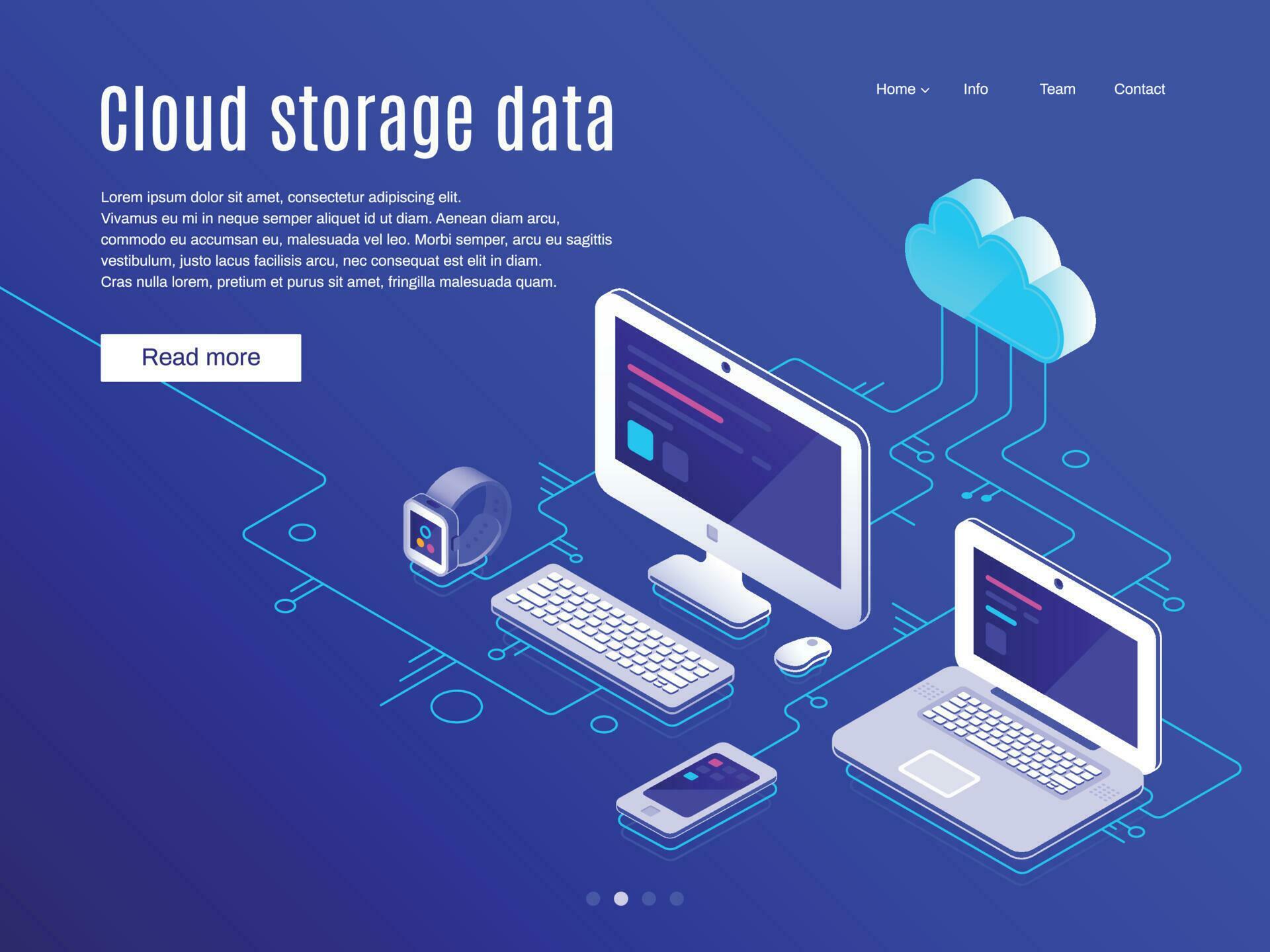 Cloud storage landing page. Synchronization clouds storages and devices, data backup and ...