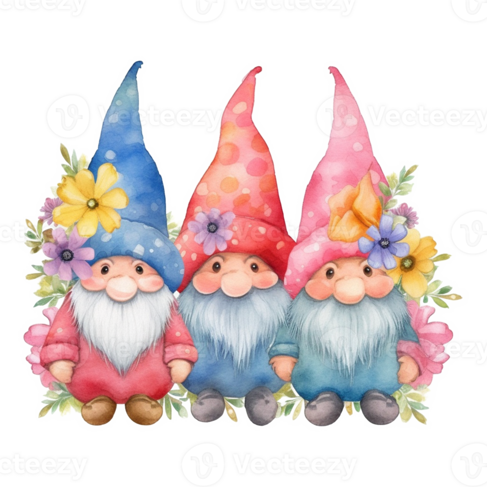 Cute Spring Flower Gnomes Watercolor Art, 23957785 PNG