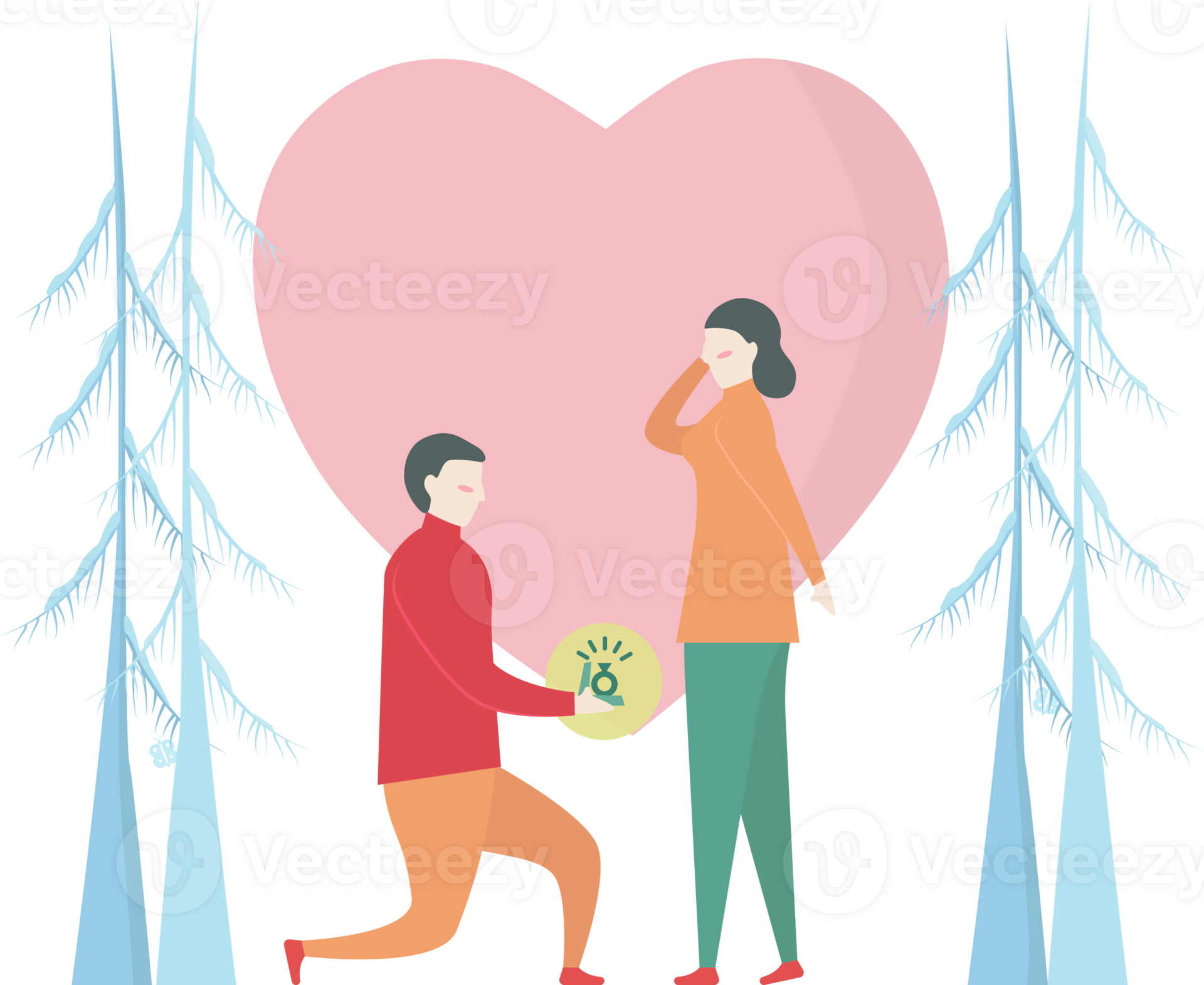 Man Are Giving Wedding Ring To His Girlfriend Scene Design About Couple Of Love In Winter