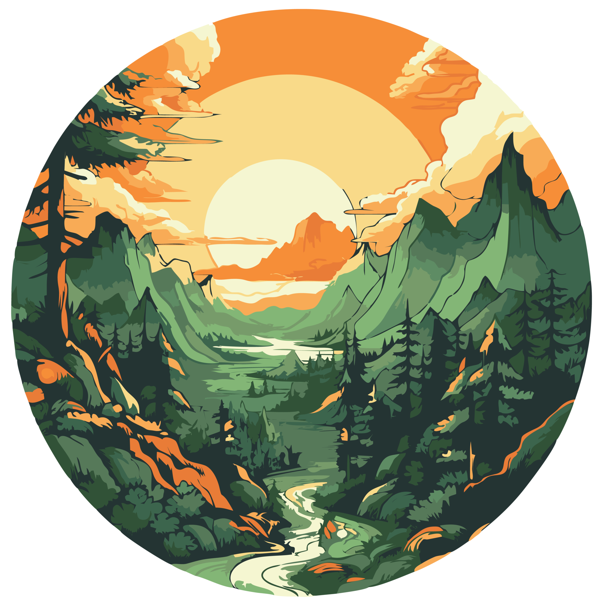 Mountain landscape with river, forest and sunset 23959299 PNG Mountain landscape with river, forest and sunset 23959299 PNG