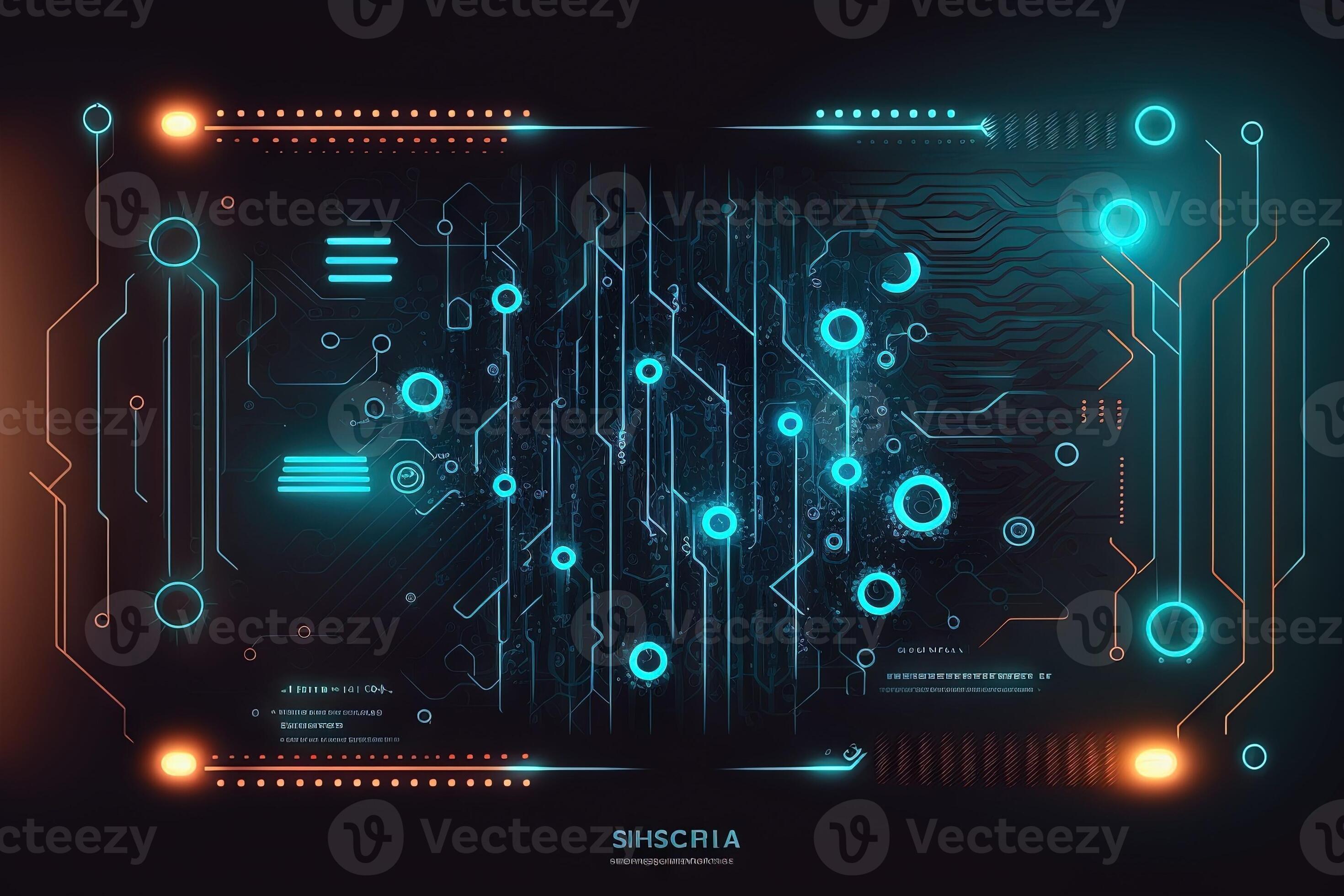 digital futuristic circuit technology, 3d abstract sci-fi user ...