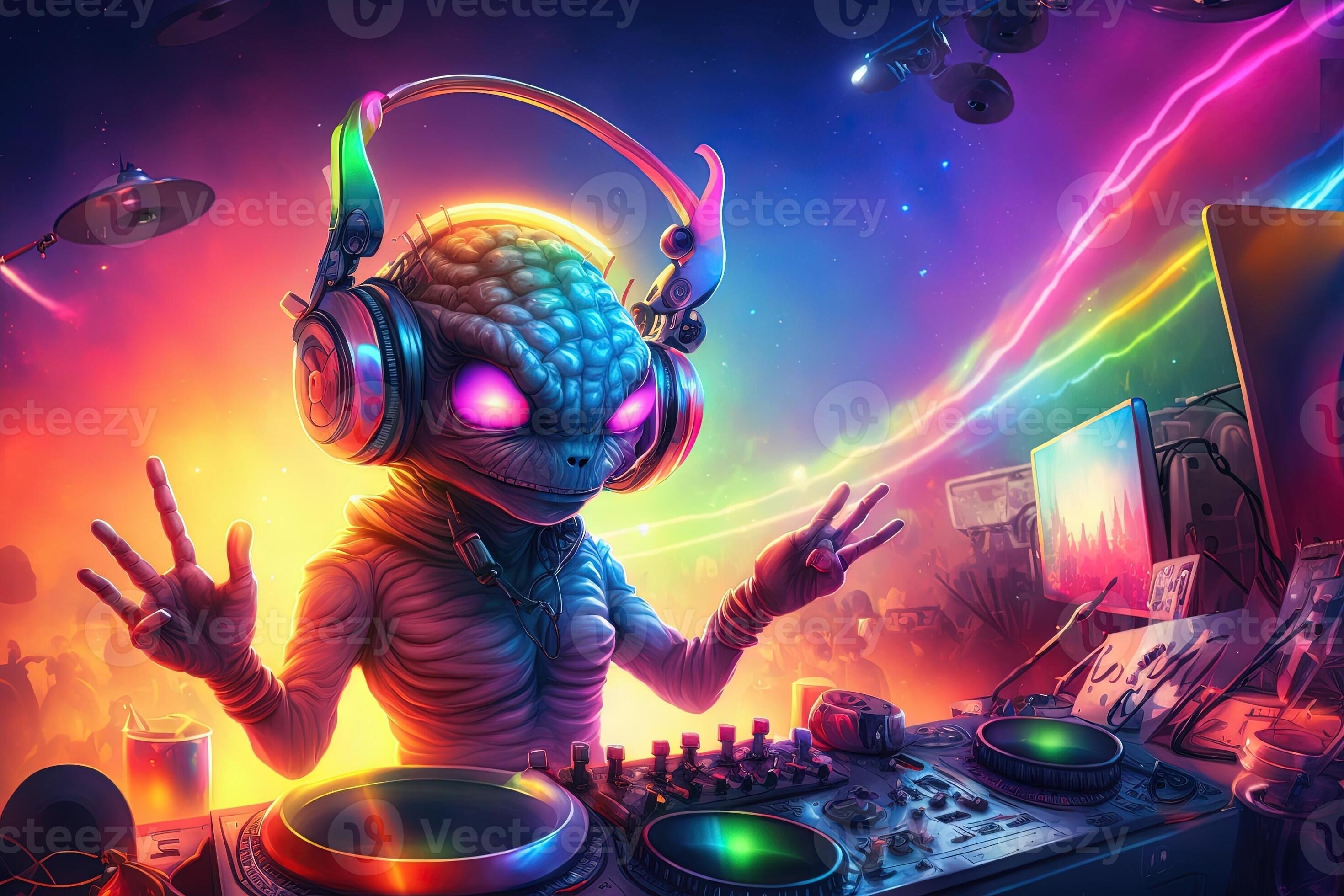 rainbow colors Alien is a resident dj in the club background of rainbow colors illustration ...