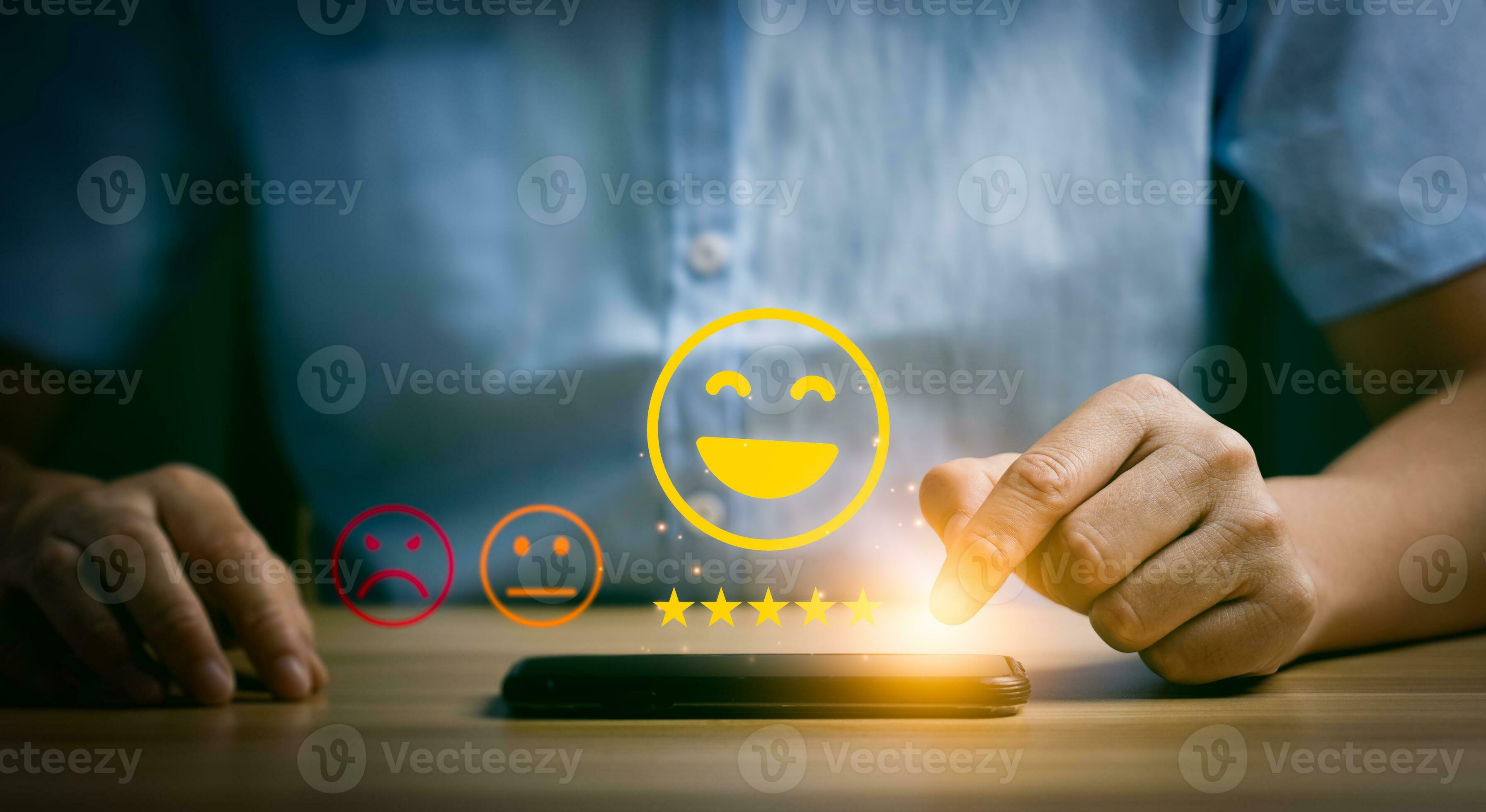 Customer review satisfaction feedback survey concept. User give rating to service experience ...