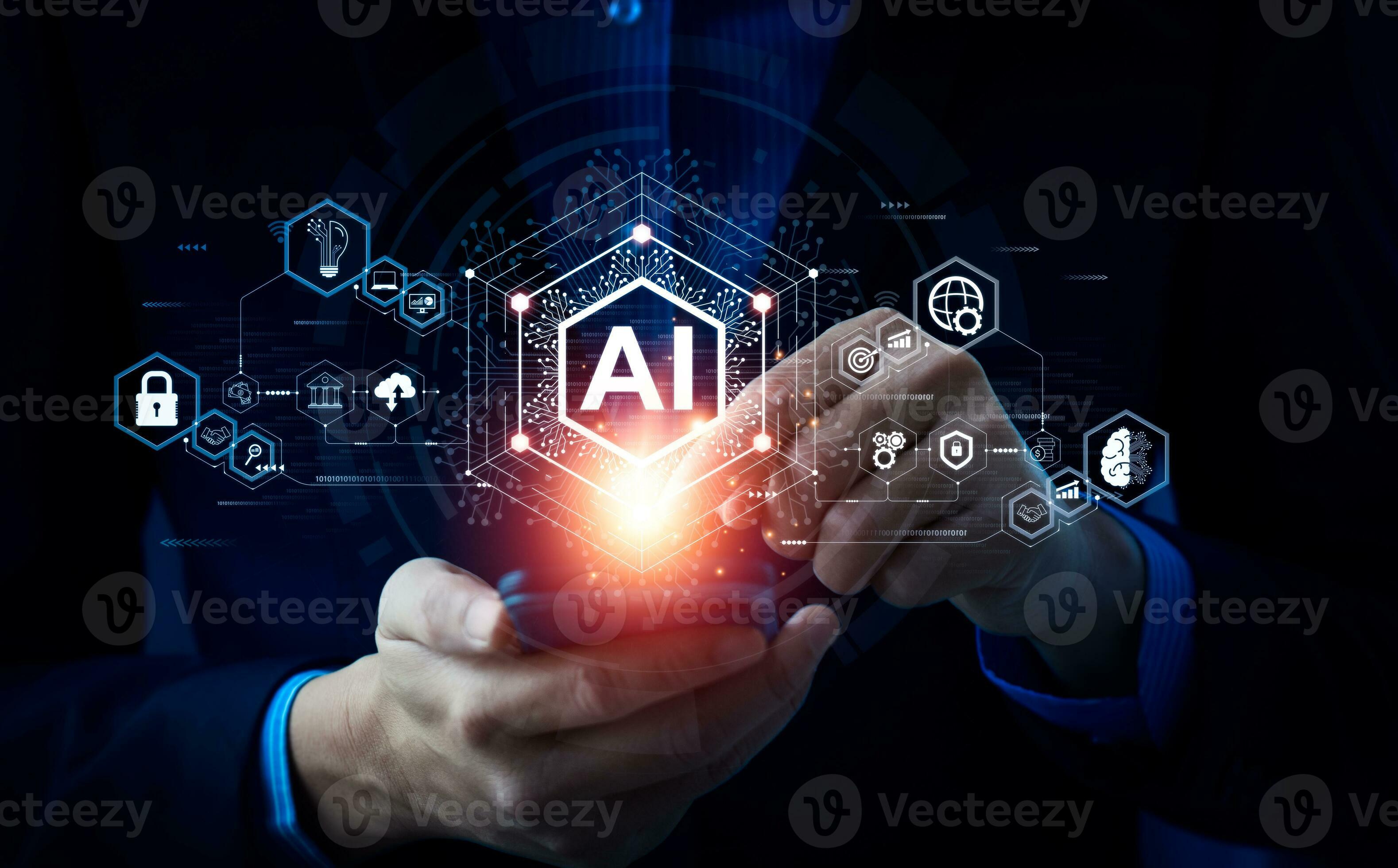 Businessman touching the brain working of Artificial Intelligence Automation, Predictive ...