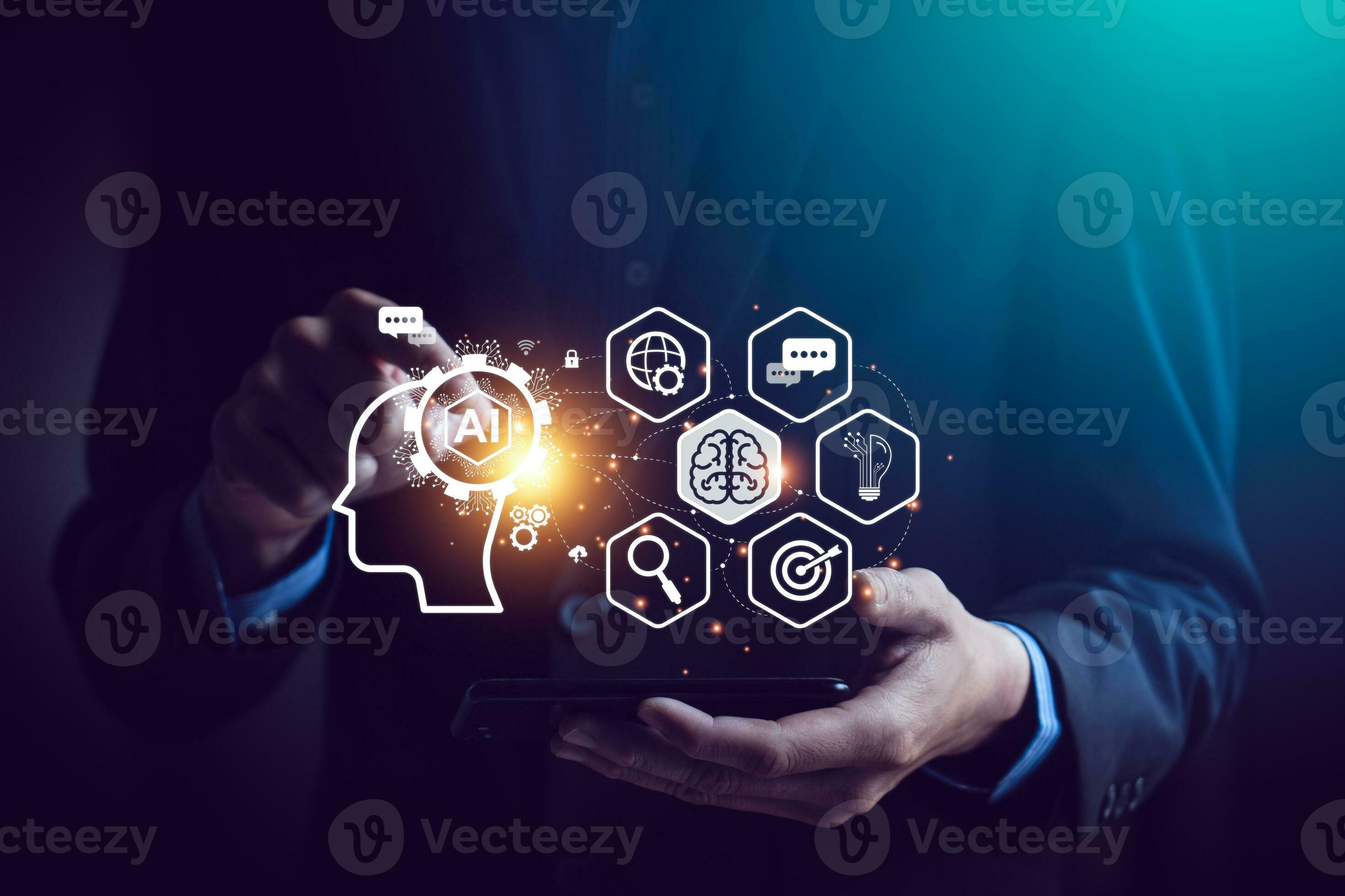 Chat with AI or Artificial Intelligence technology, business use AI smart technology by ...