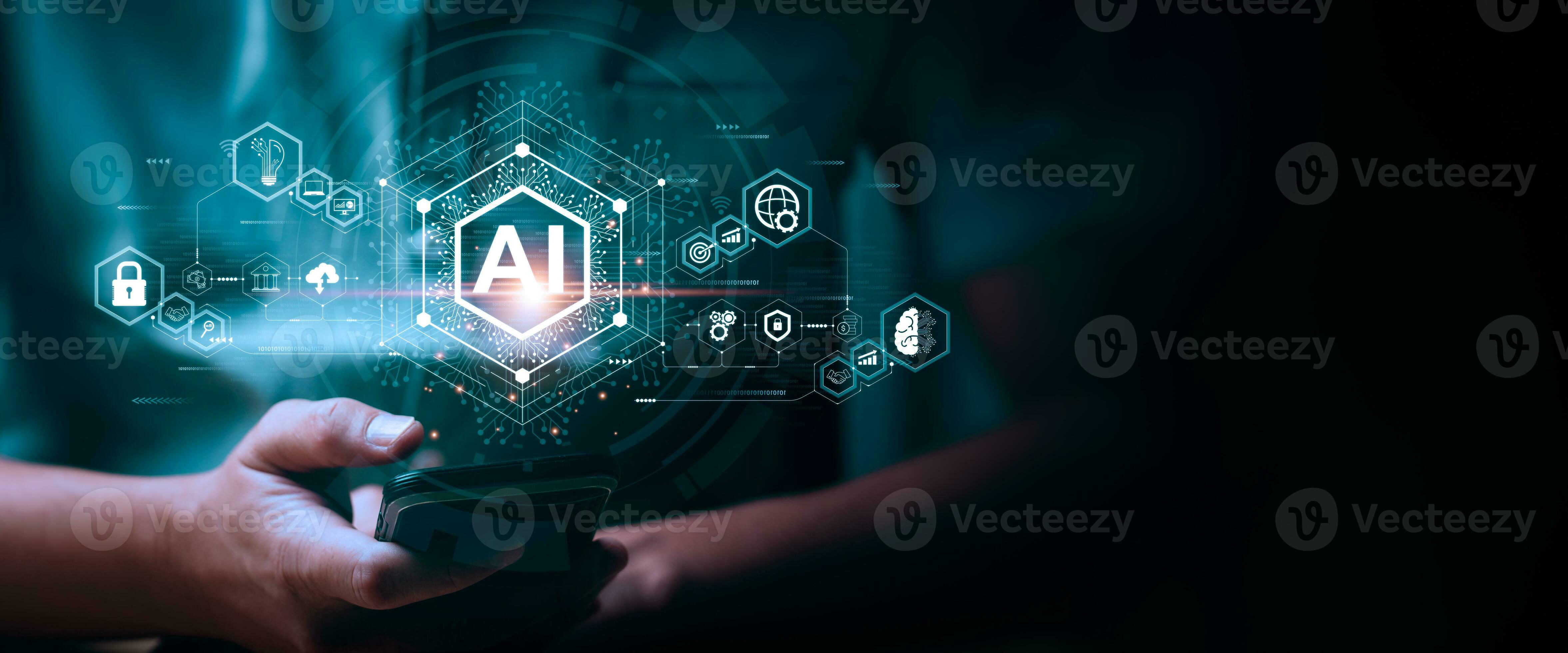 Businessman touching the brain working of Artificial Intelligence Automation, Predictive ...