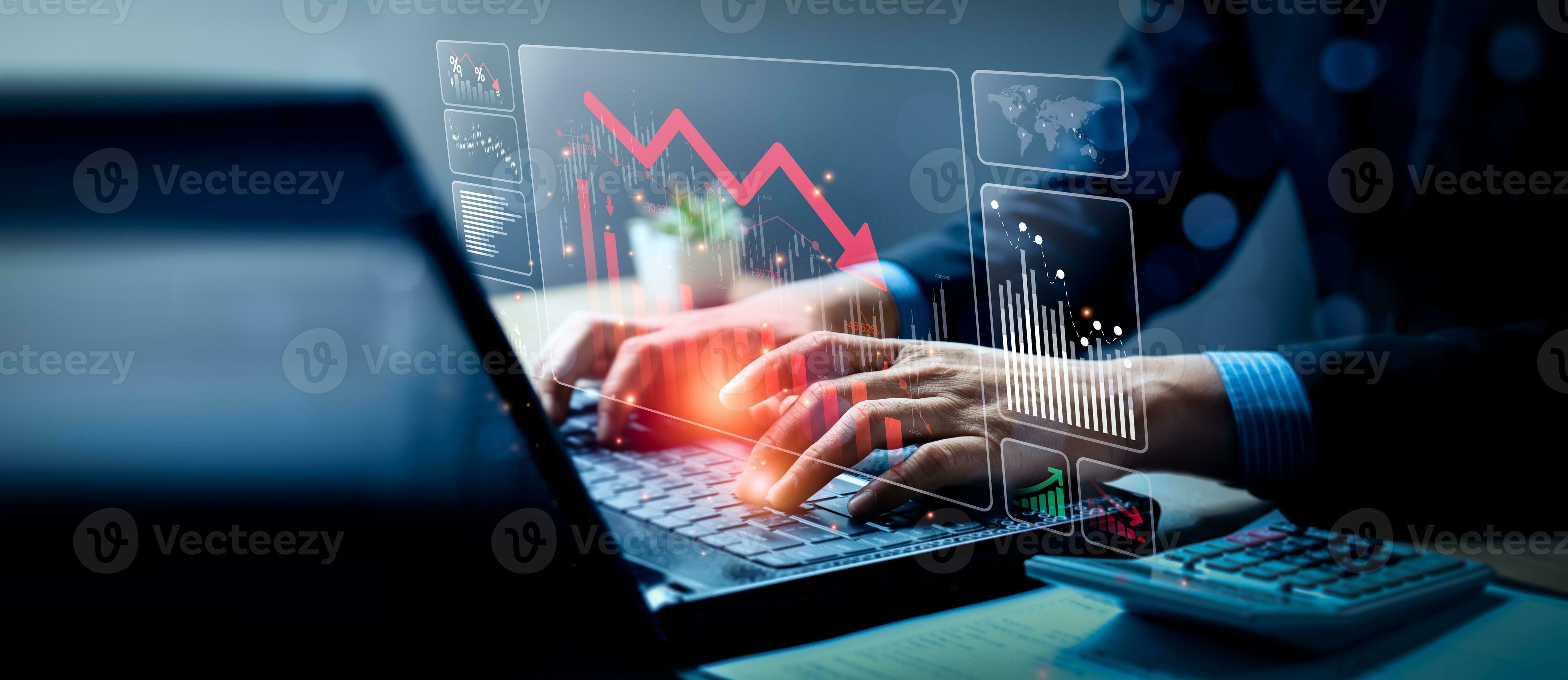 económico colapso concepto, empresario con que cae financiero grafico gráfico debido a global ...