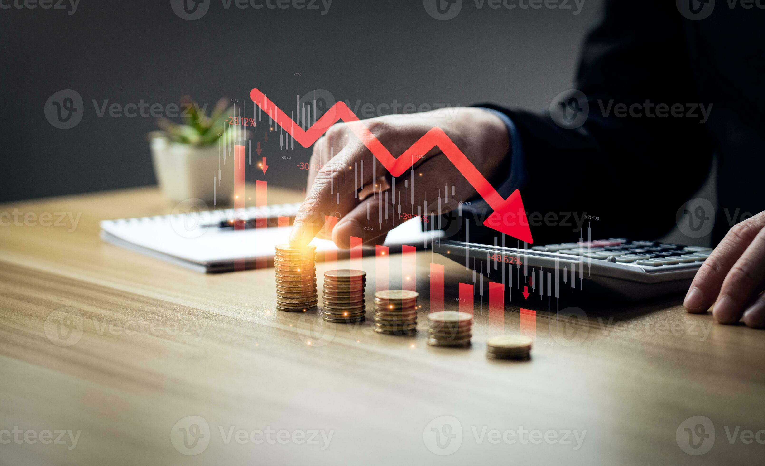 económico colapso concepto, empresario con que cae financiero grafico gráfico debido a global ...