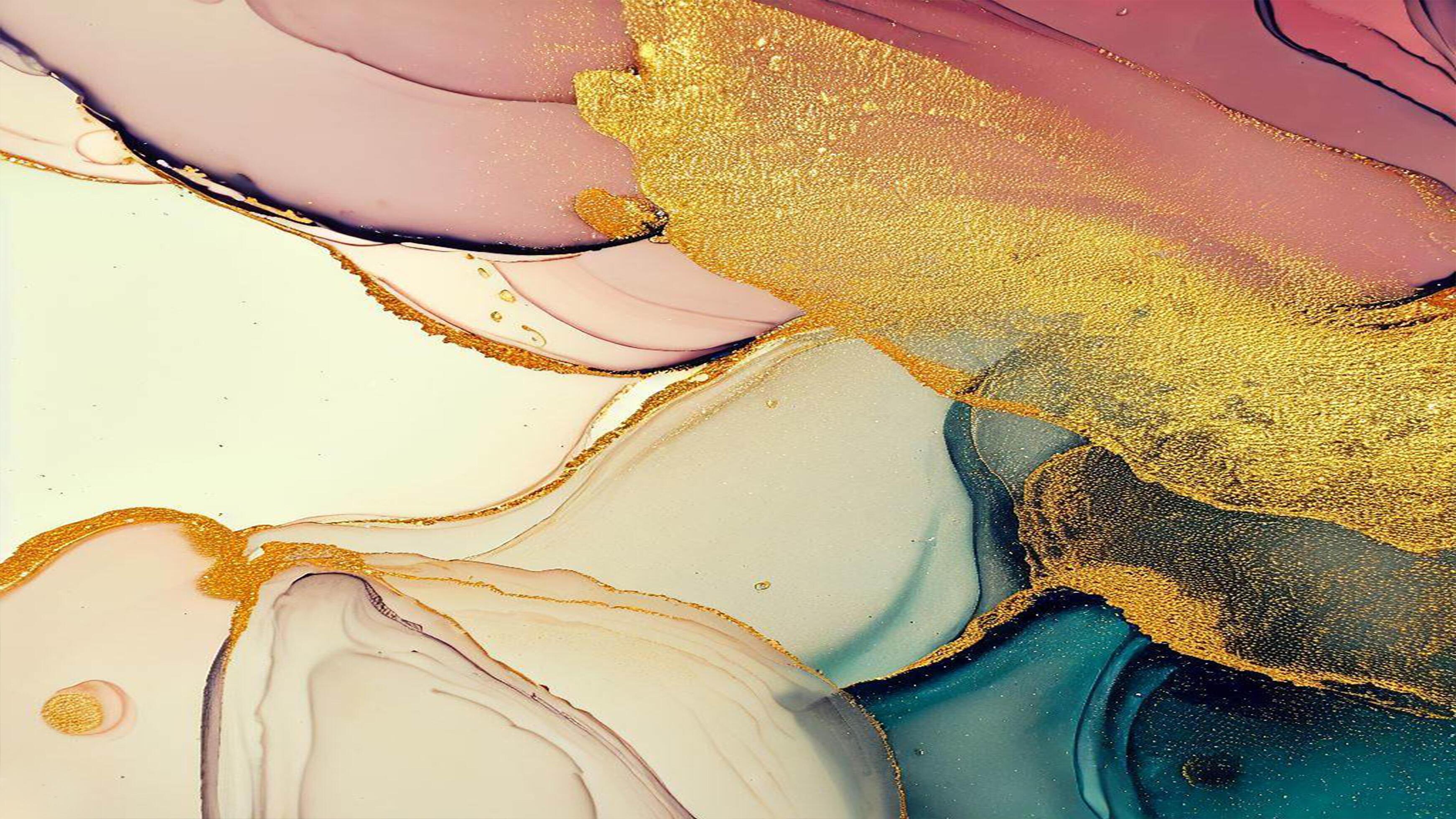 Abstract Liquid Paint Digital Paper, fluid art violet and gold glitter ...