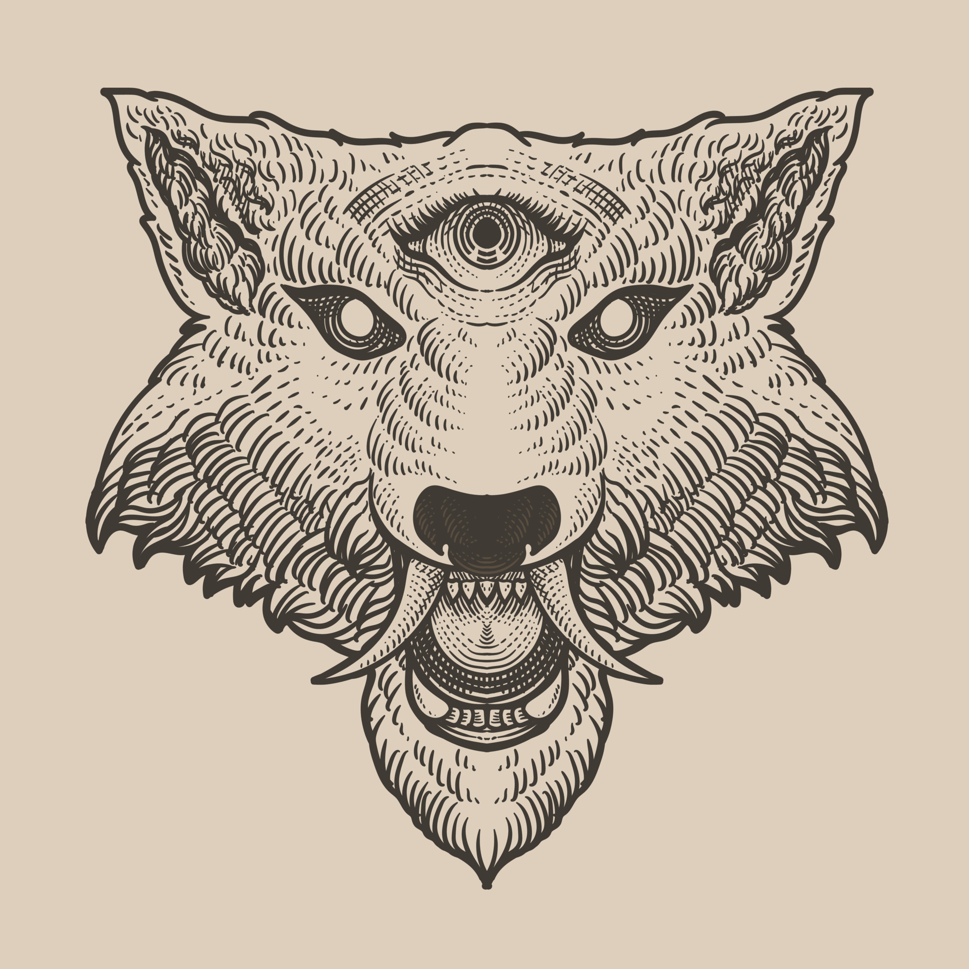 illustration wolf head three eyes on black background 23973399 Vector ...