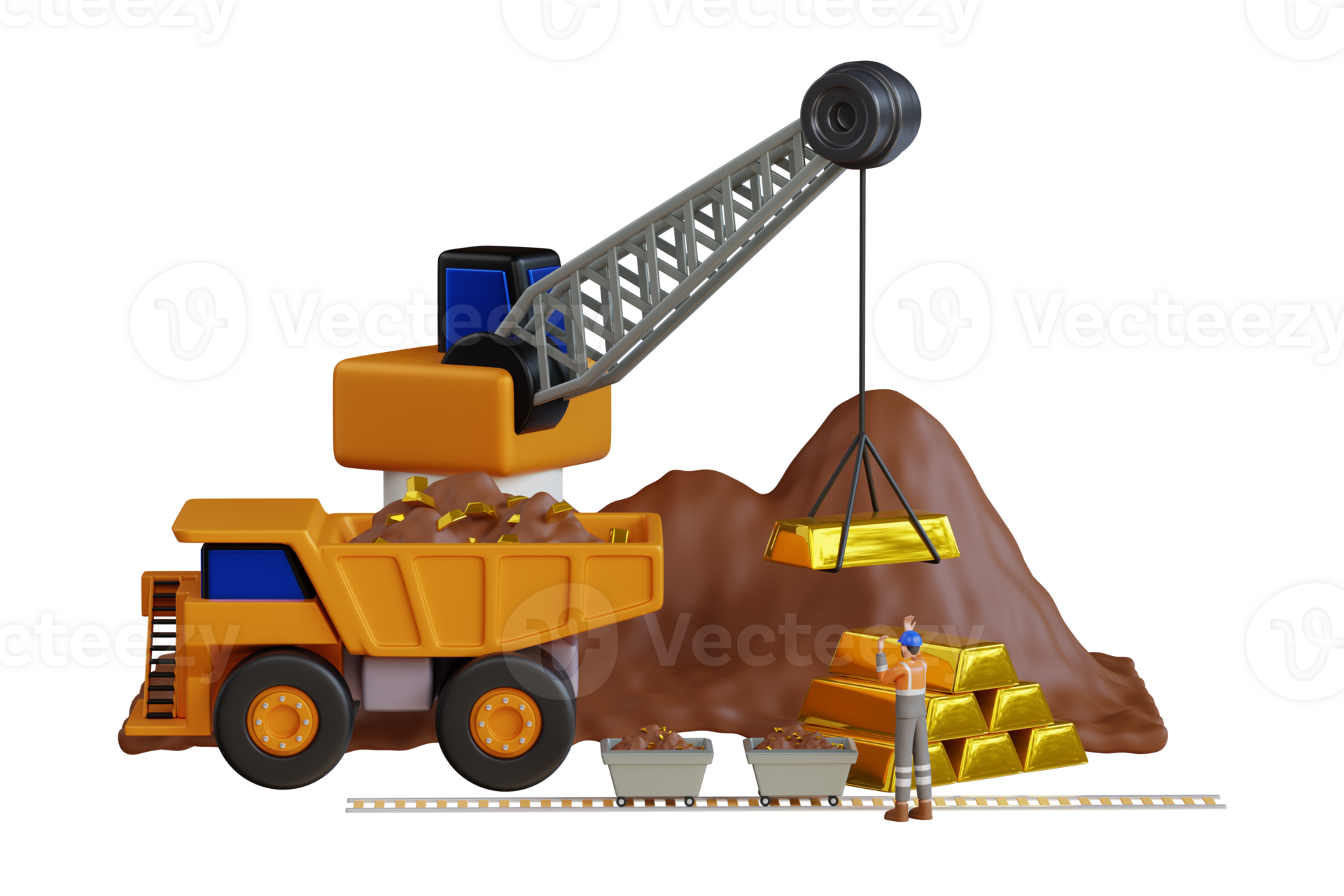 Work Of Truck And The Excavator In An Open Pit On Gold Mining Work Of Heavy Equipment In An