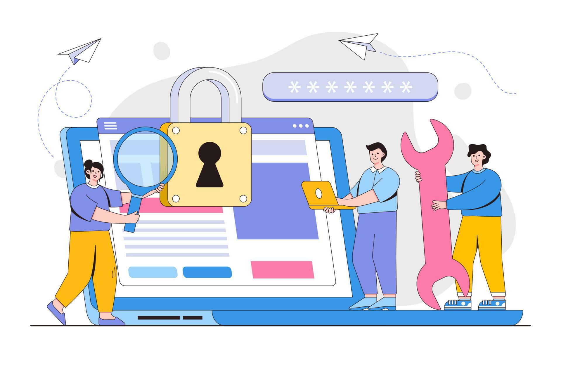 Vector Illustration Of Protecting Computer Data For A Web Page Coding Programming Application