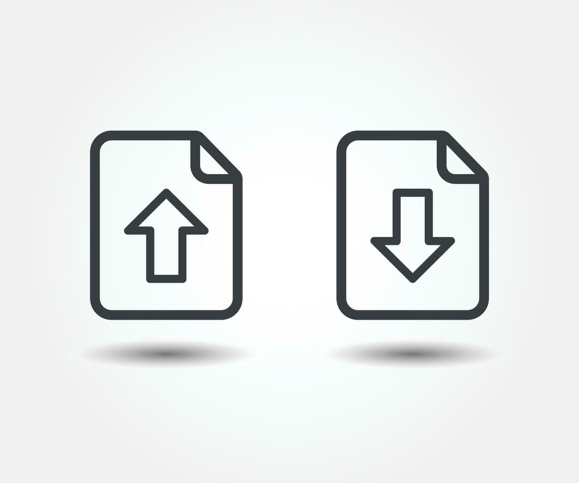 Download and upload document vector icon. File download and upload data vector symbol button ...