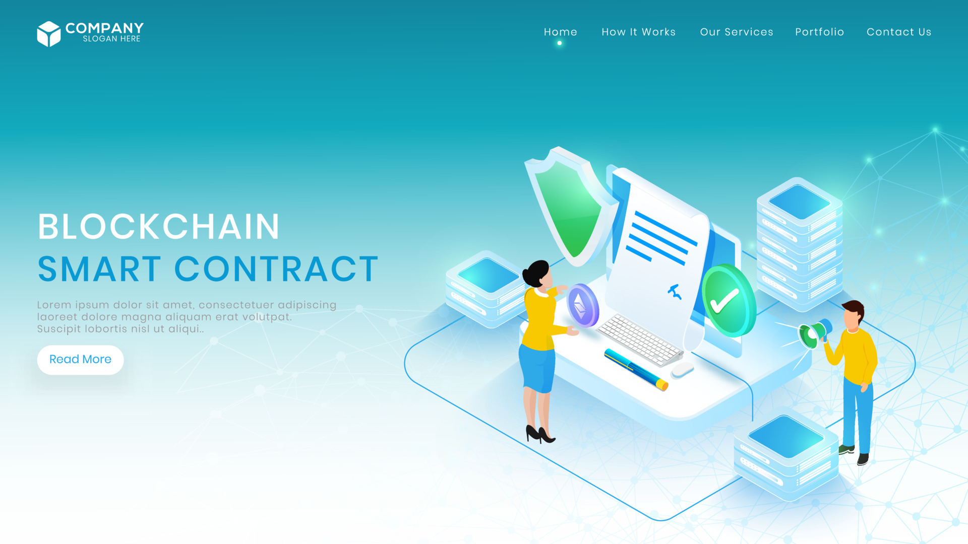 Advertising or promotion website template design with woman apply ...