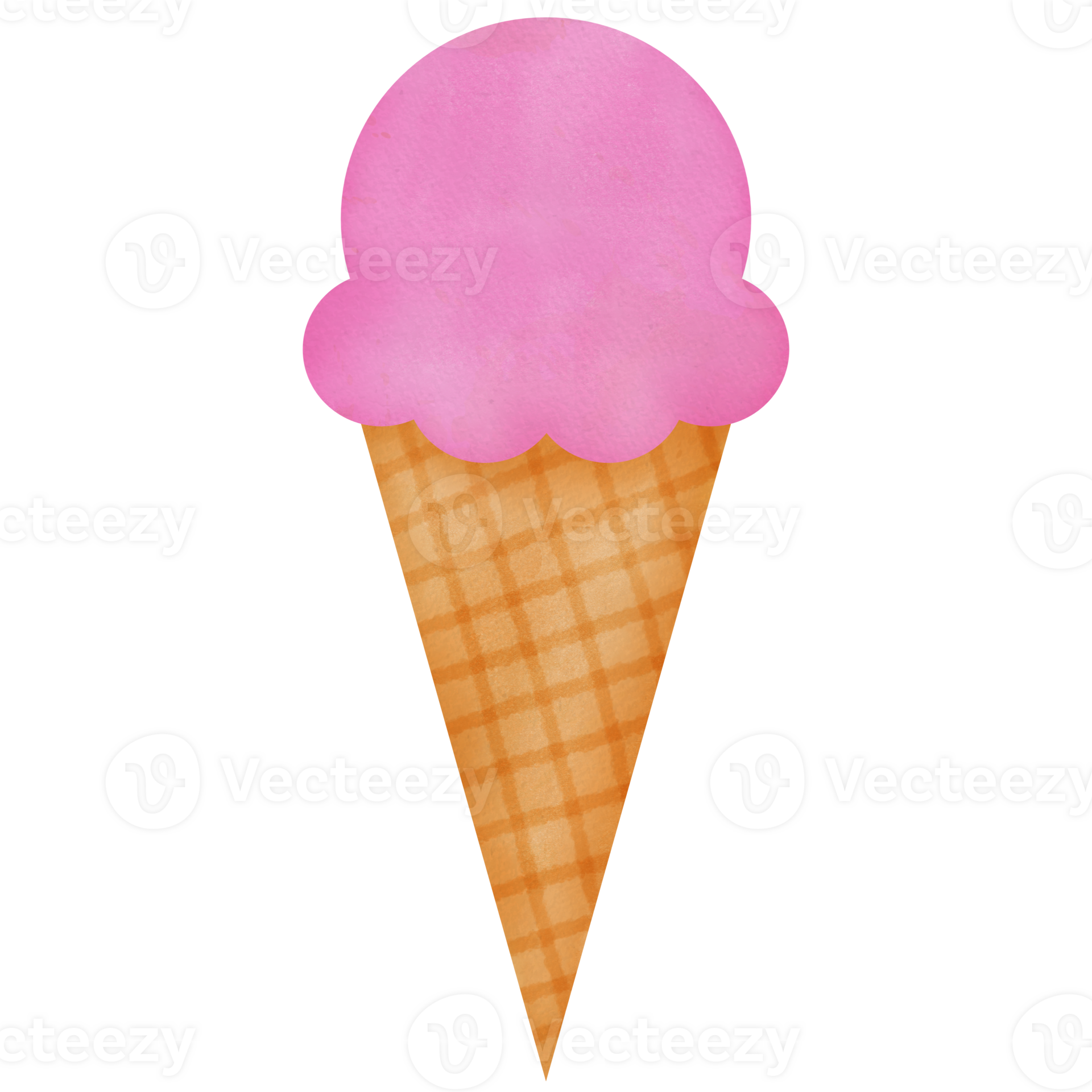 Strawberry Ice Cream Cone Watercolor Illustration 23980475 Png