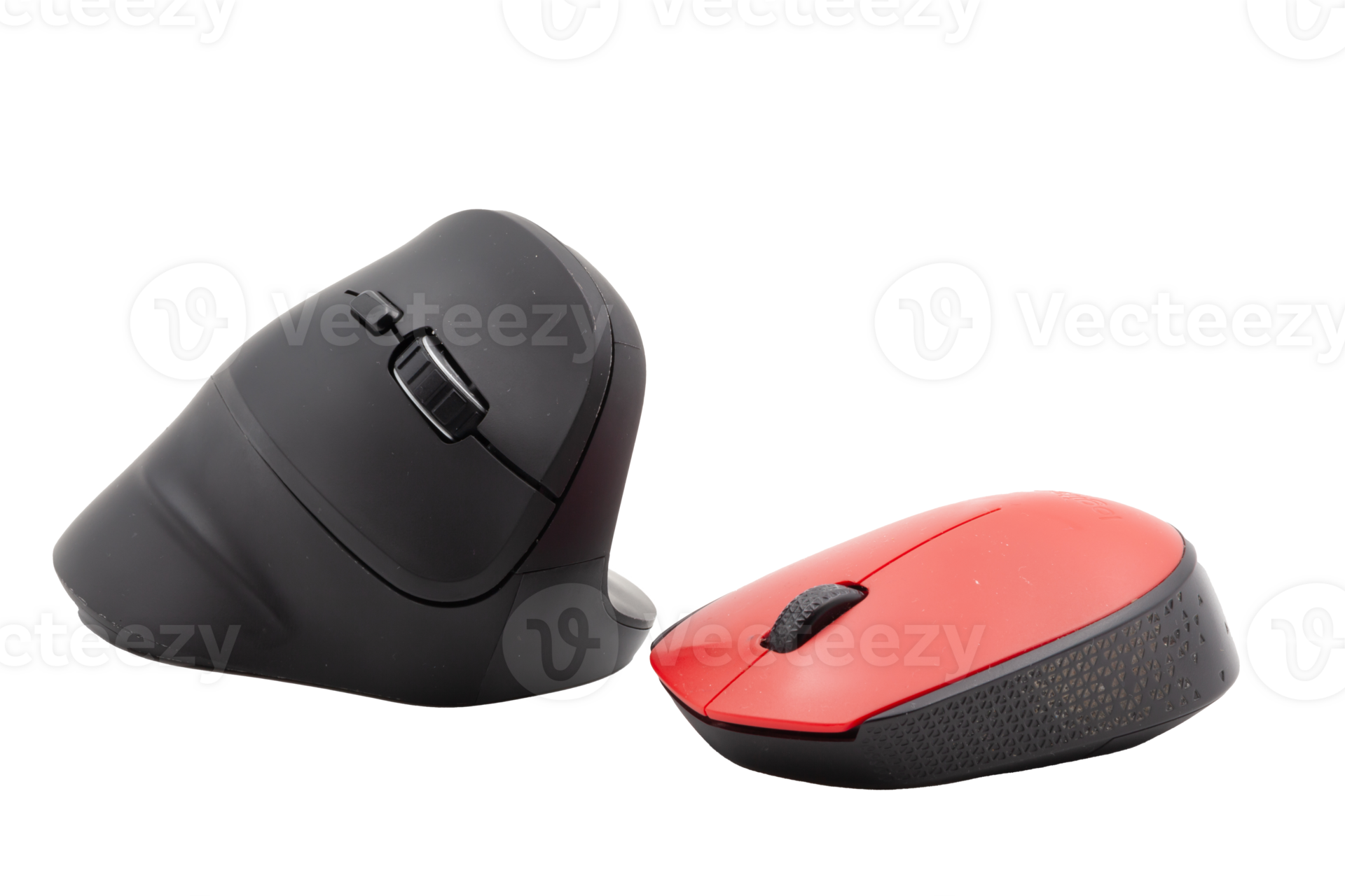 Vertical black and horizontal red computer mouse with no background ...
