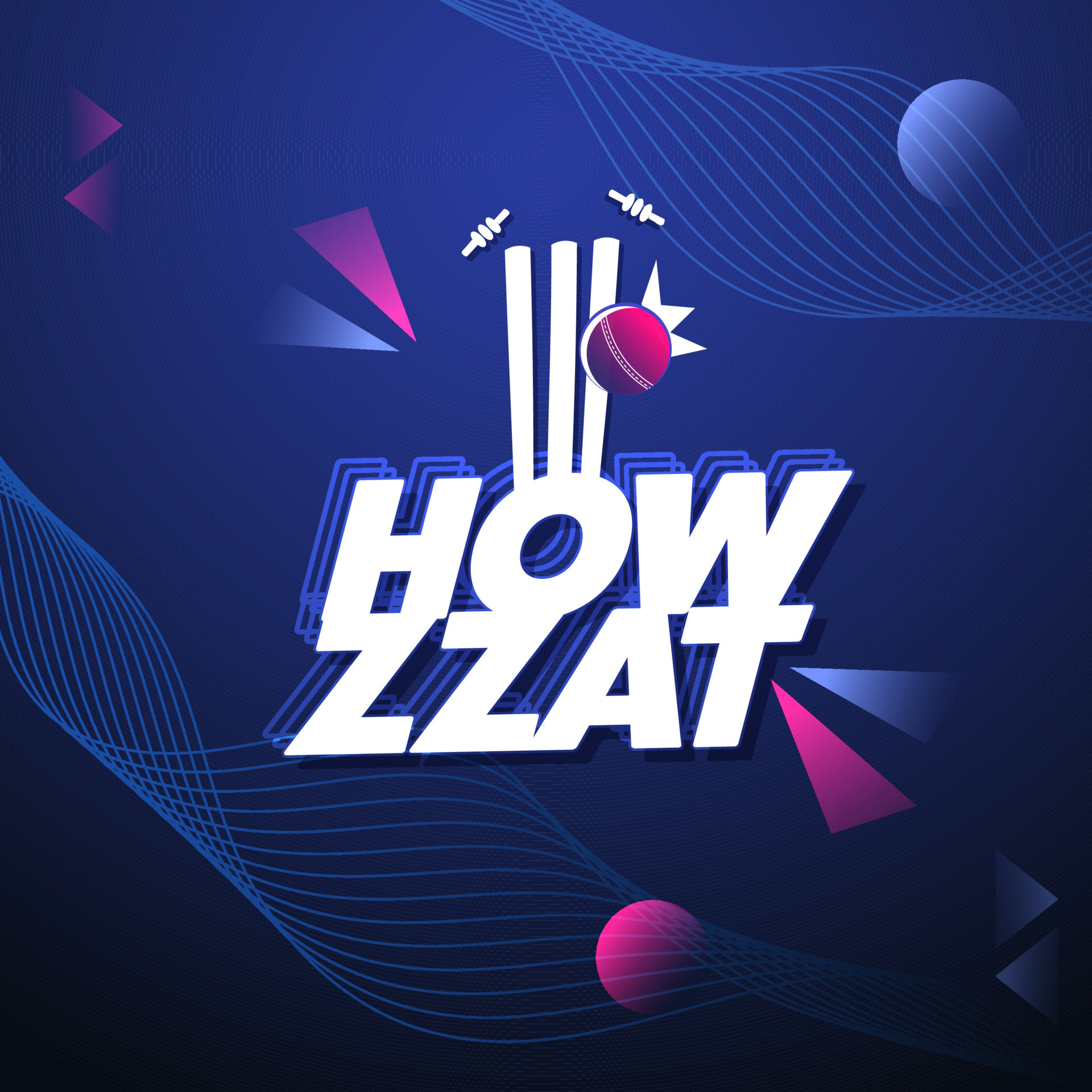 Layer Style Howzat Text With Ball Hits Wicket Stumps On Blue.. 23983601 Vector Art at Vecteezy