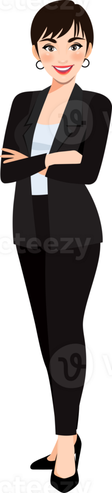 Businesswoman Or Female Character Crossed Arms Pose In Black Suit Cartoon Character 23984990 Png