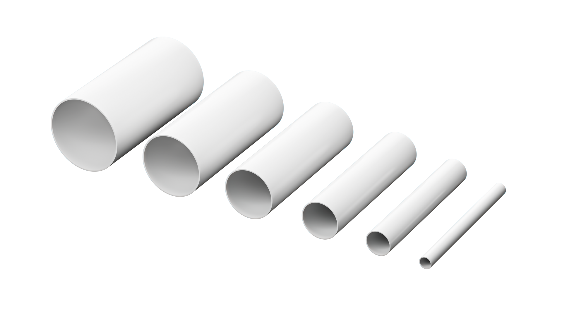 White PVC Pipe Fittings Joint PVC Pipes Different Size Isolated 3d