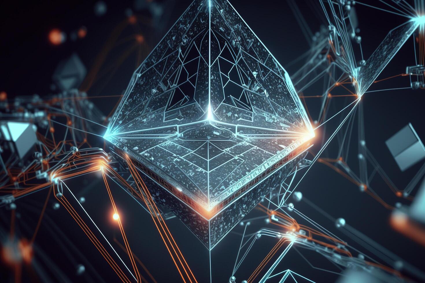 ethereum coin symbol with blue light background network connection by ...