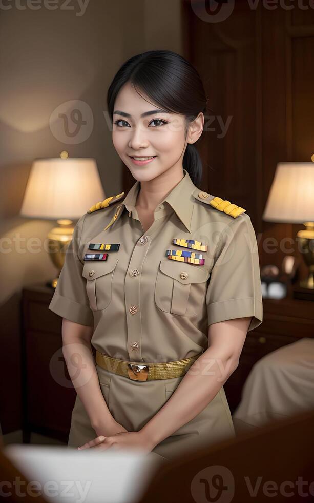 Asian Woman Thai Teacher At School In Khaki Suit Uniform 23999120