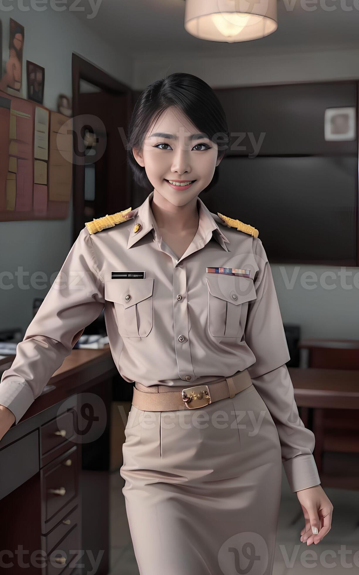 Asian Woman Thai Teacher At School In Khaki Suit Uniform 23999493