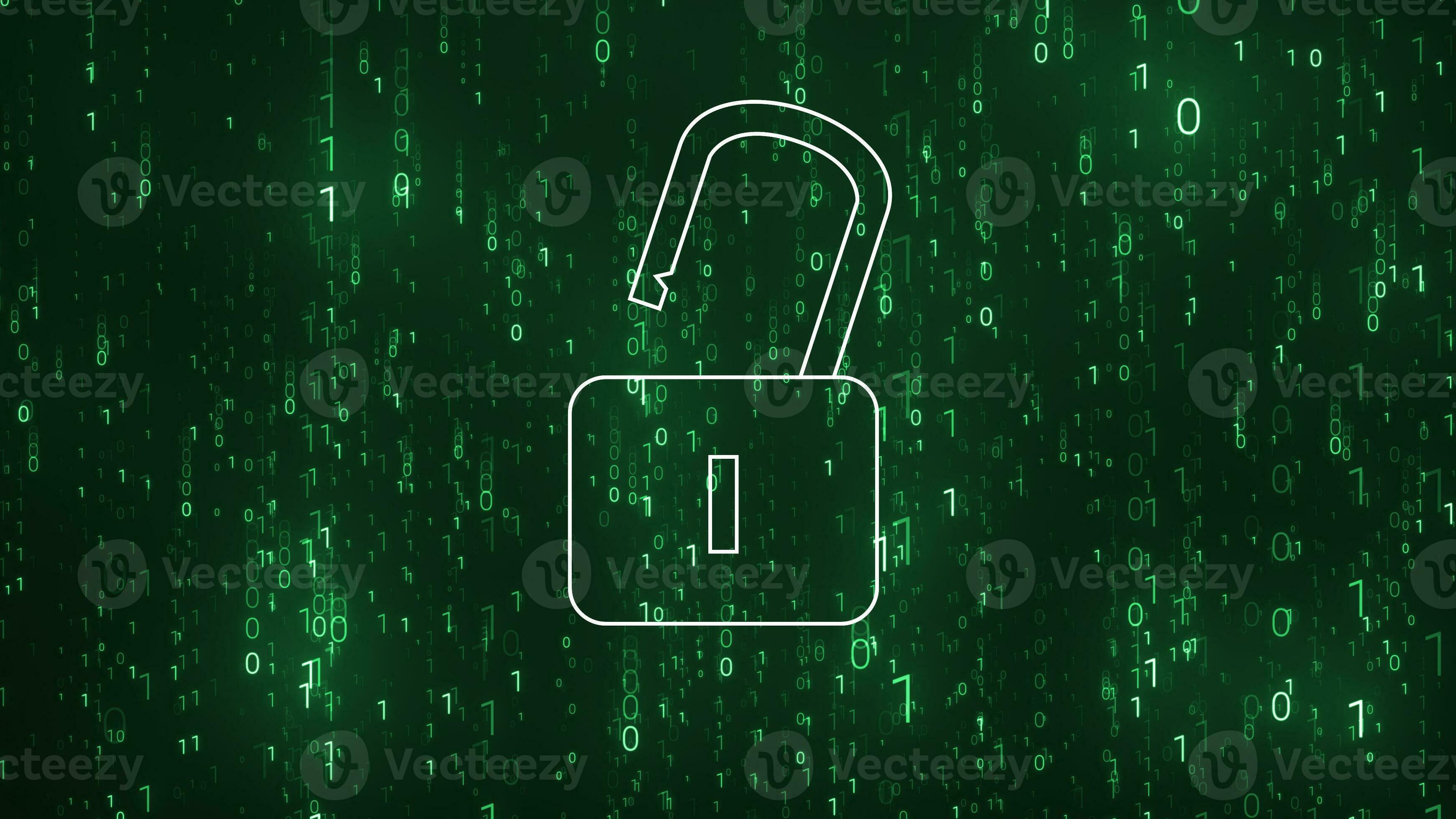 Unlock Cyber Security Lock Key In Matrix Binary Code Random Number Falling Background 24021125