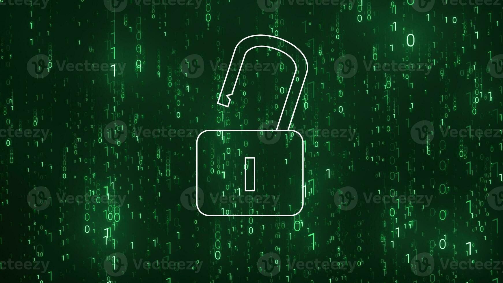 Unlock Cyber Security Lock Key In Matrix Binary Code Random Number Falling Background 24021125