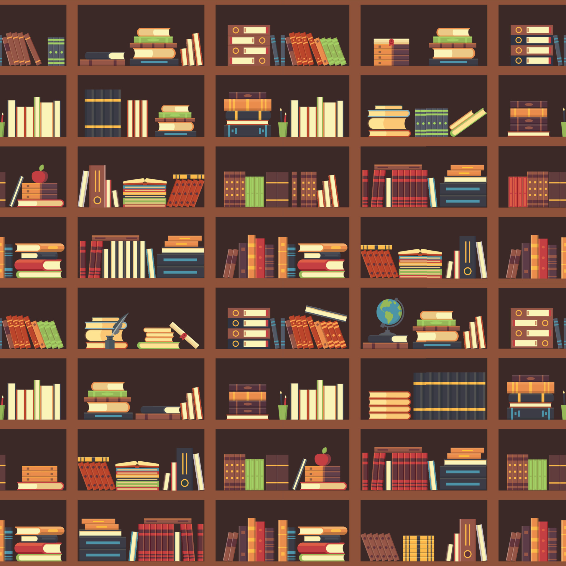 Books in bookcase seamless pattern. School book, science textbook and ...