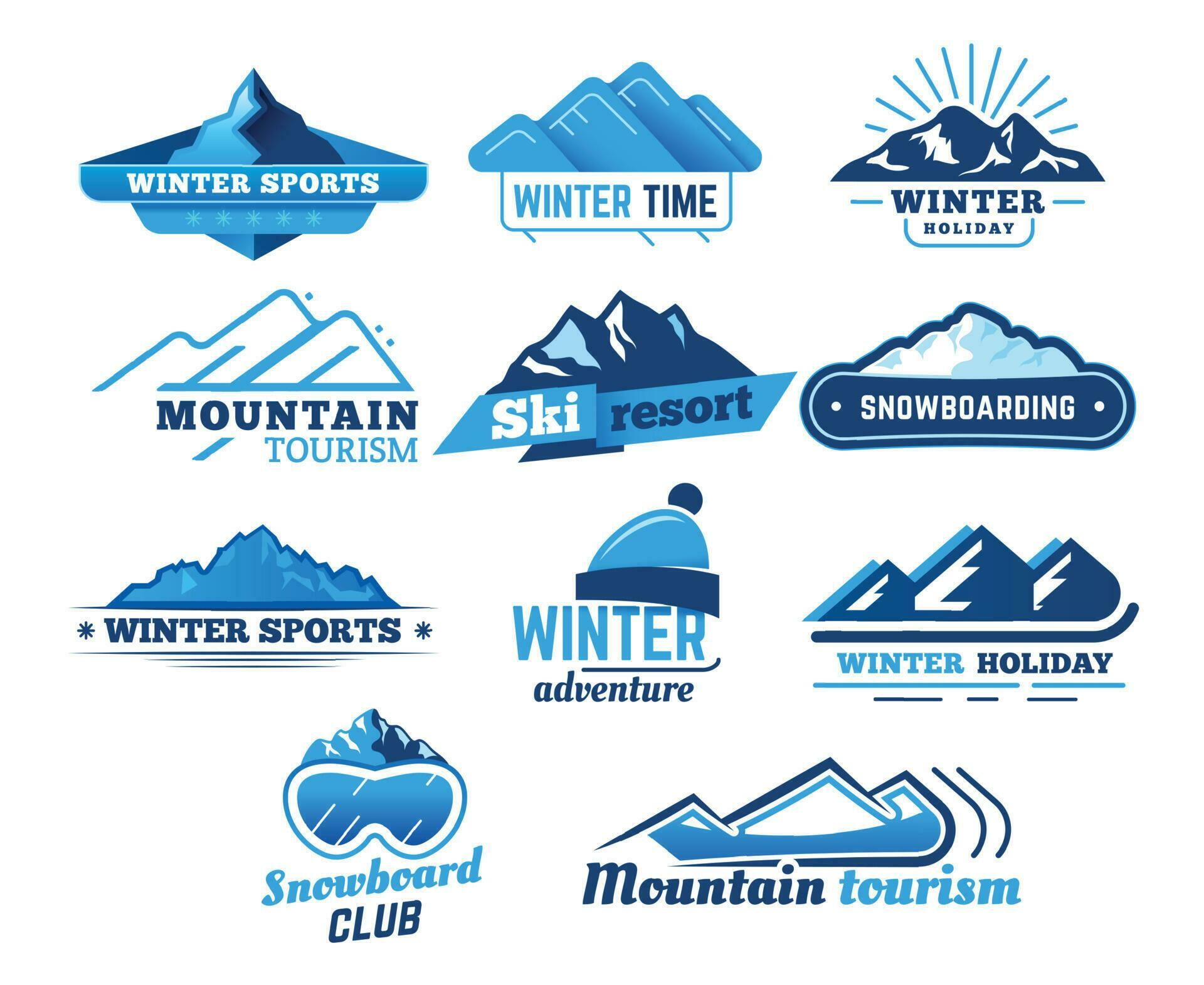 Snow mountain sign. Winter landscape logo, mountains symbol, ski or ...