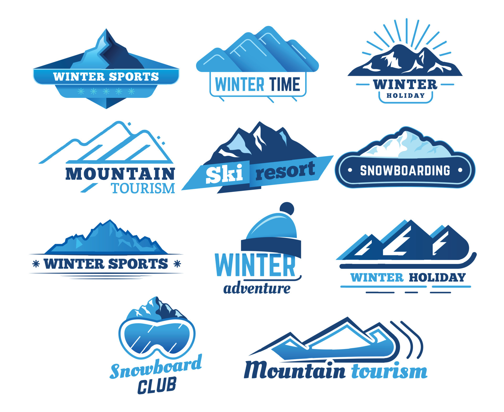 Snow mountain sign. Winter landscape logo, mountains symbol, ski or ...