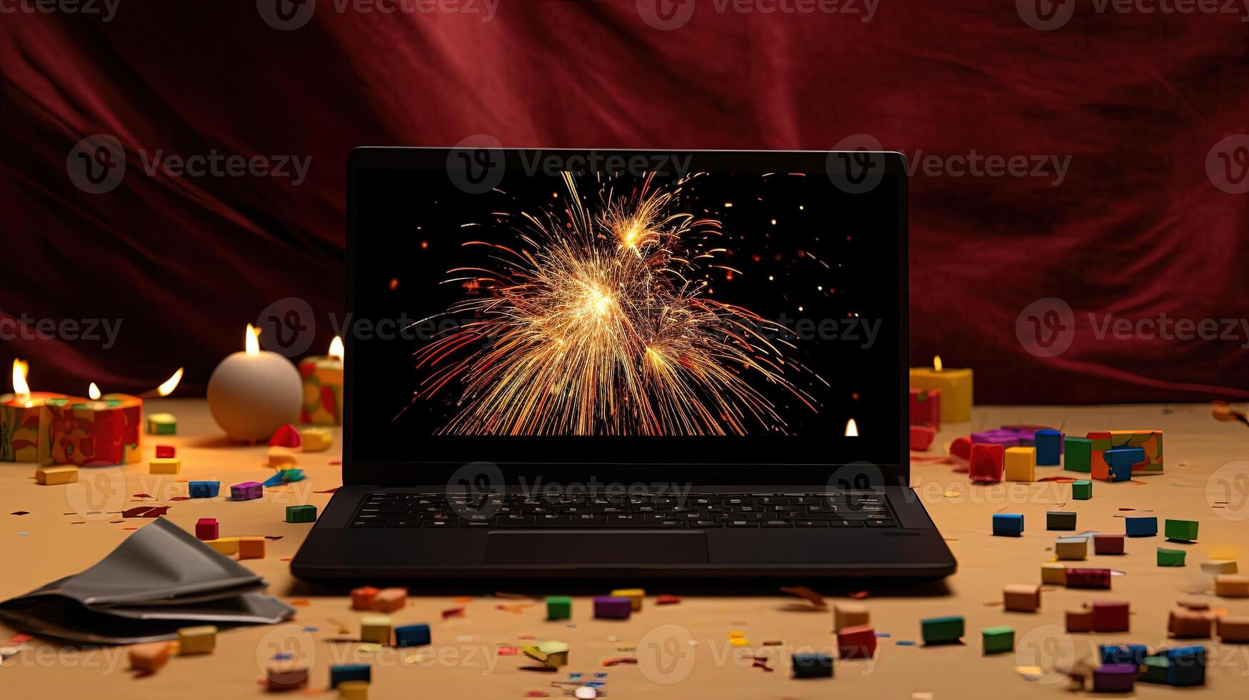 Stunning Photo of Exploding Fireworks in Laptop Screen, Illuminated ...