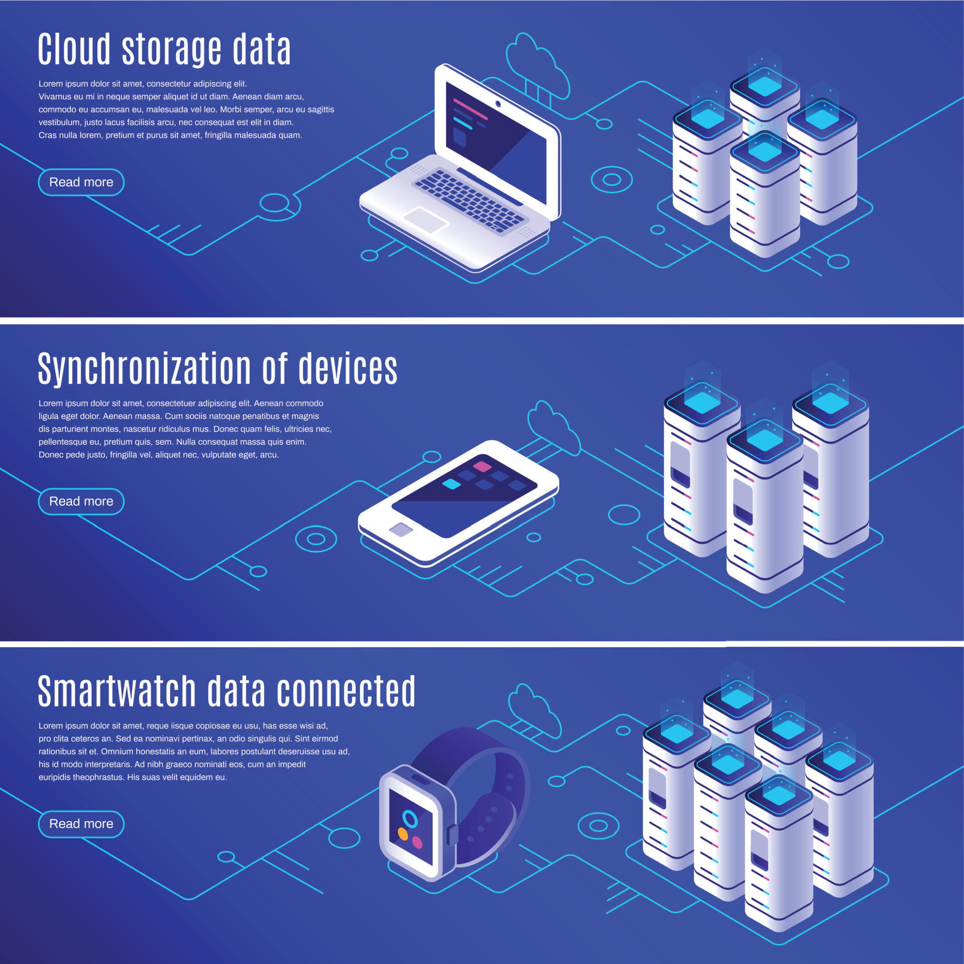 Isometric Database Computer Laptop And Smartphone Connected To Cloud Online Data Storage