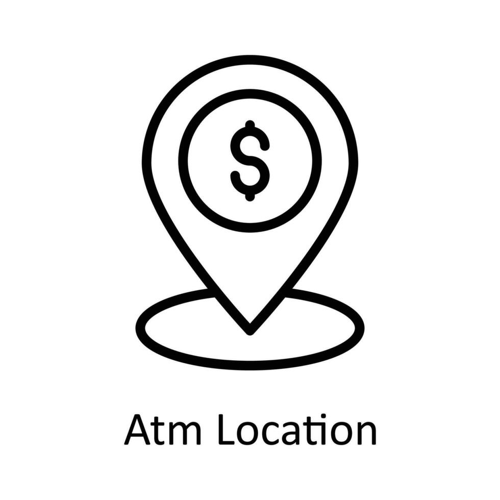 ATM Location vector outline Icon Design illustration. Location and Map Symbol on White ...