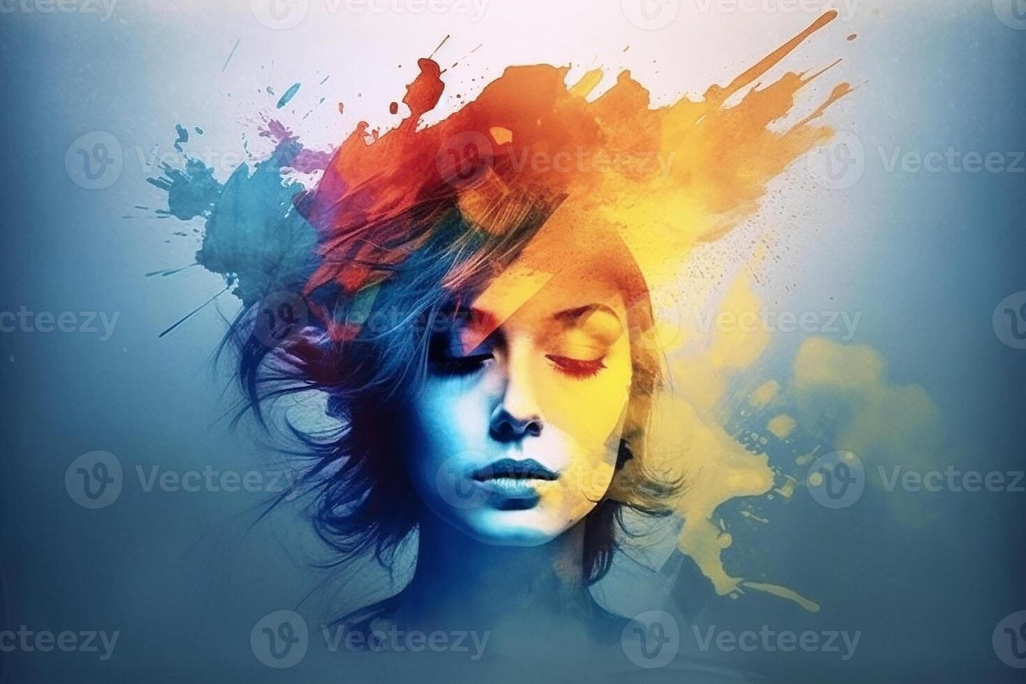 Emotions in faces and colors. Emotional woman with colorful colors ... Emotions in faces and colors. Emotional woman with colorful colors ...
