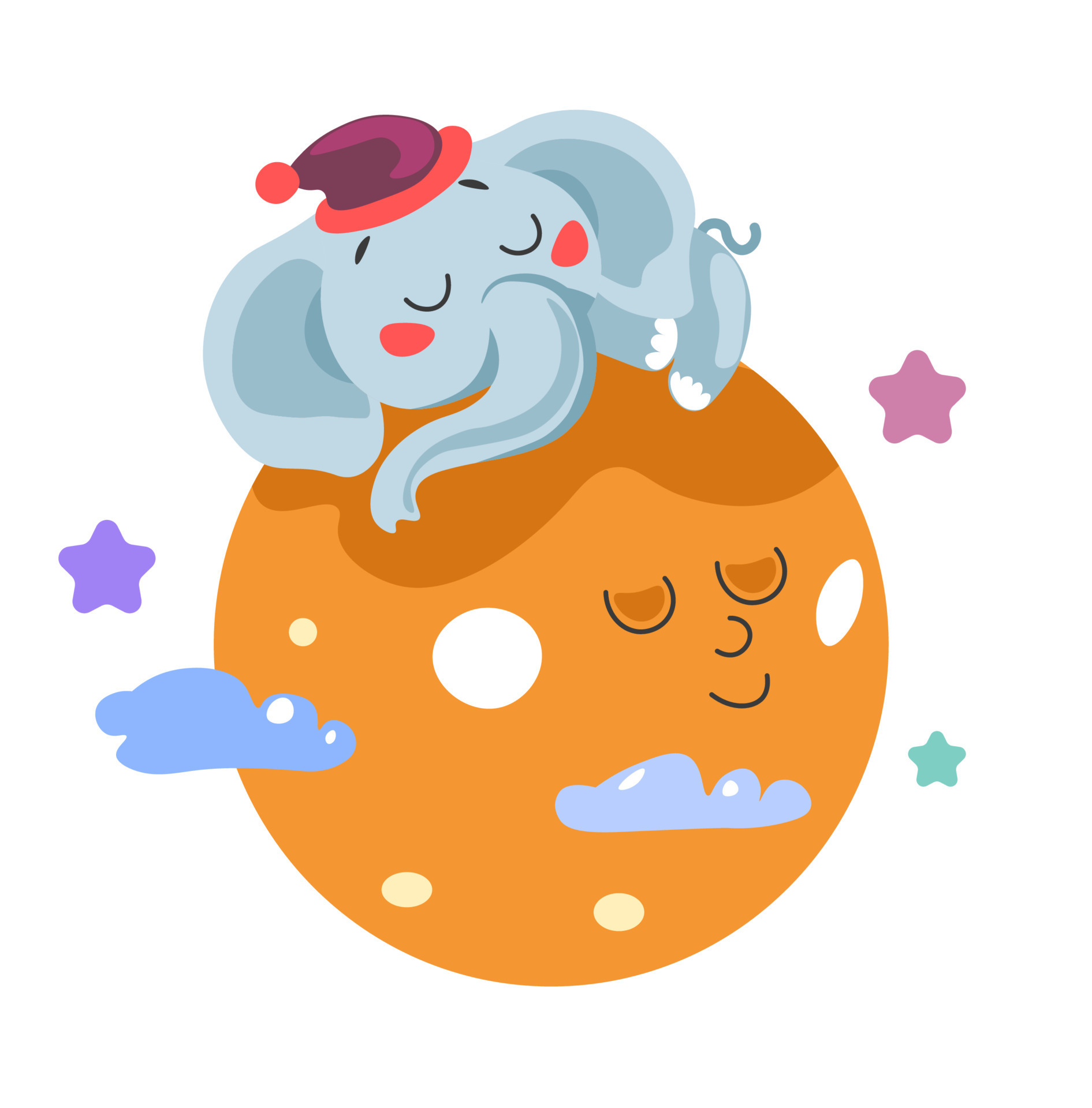 Sleepy elephant character on full moon vector 24031763 Vector Art at ...