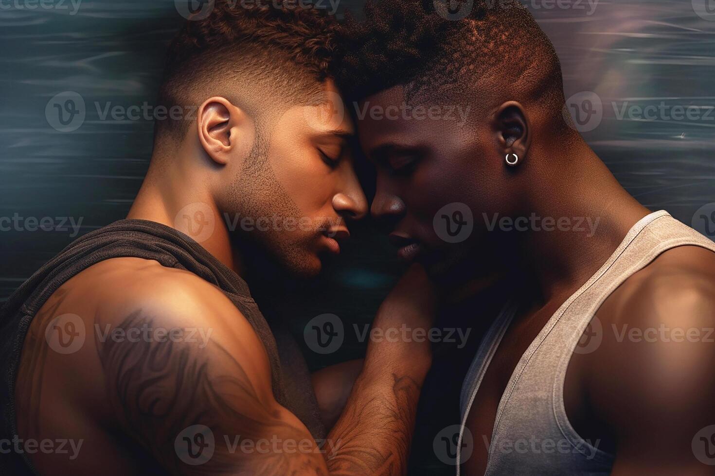 Two young mixed-race guys hugging, gay couple. 24032453 Stock Photo at Vecteezy