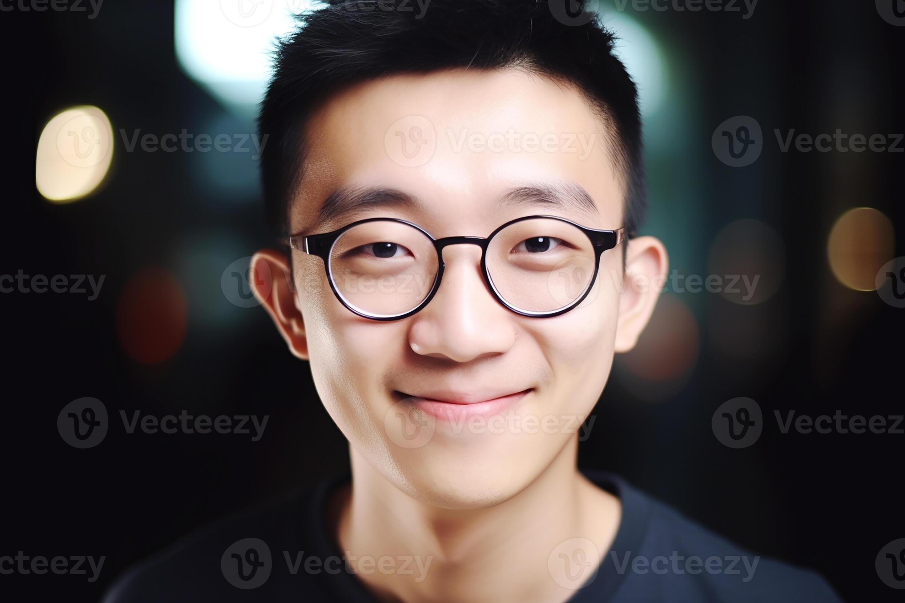 Chinese young guy student with glasses, smiling. 24033002 Stock Photo ...