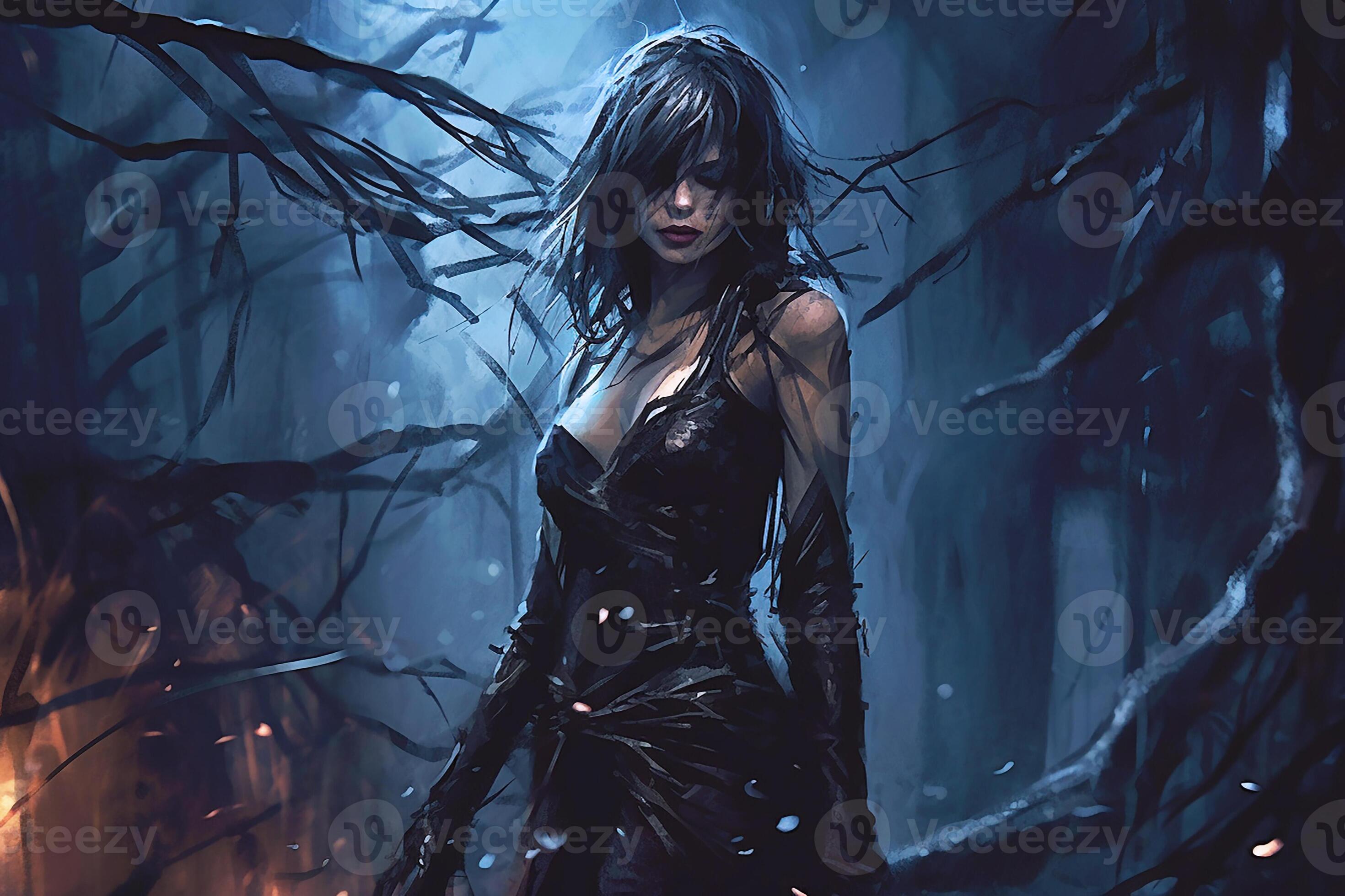 Charming Necromancer Girl in a black tattered dress, art. 24033152 Stock Photo at Vecteezy