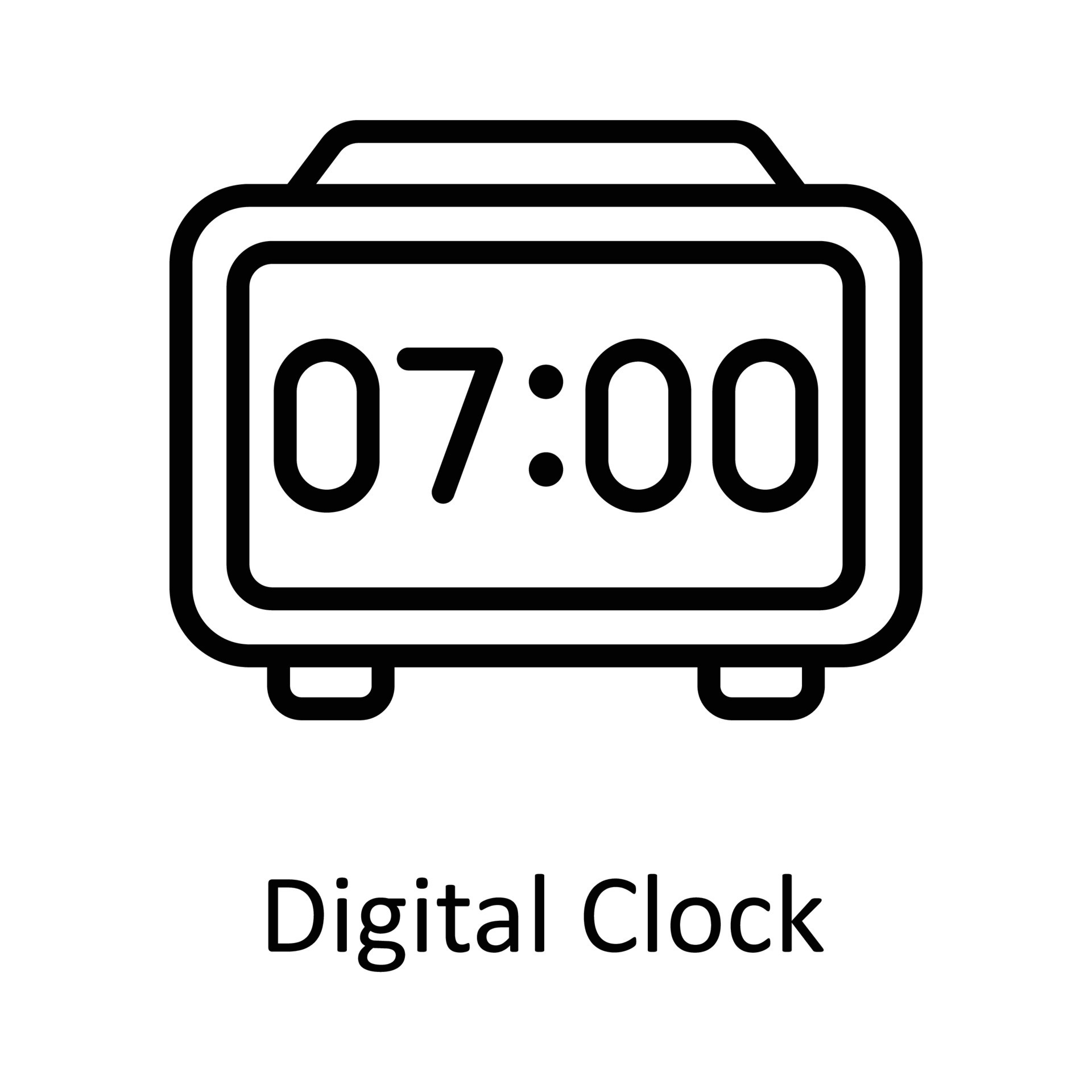 Digital Clock Vector Outline Icon Design Illustration Time Management